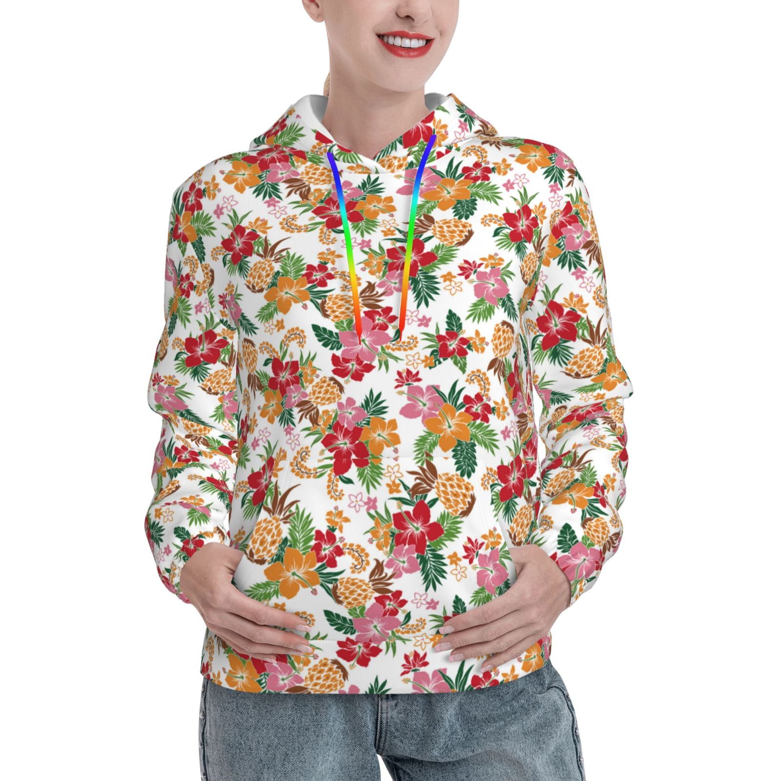 Cauagu Pineapple Flower for Women's Hooded Sweatshirts Pullover Hoodie for Women Fall Workout ...