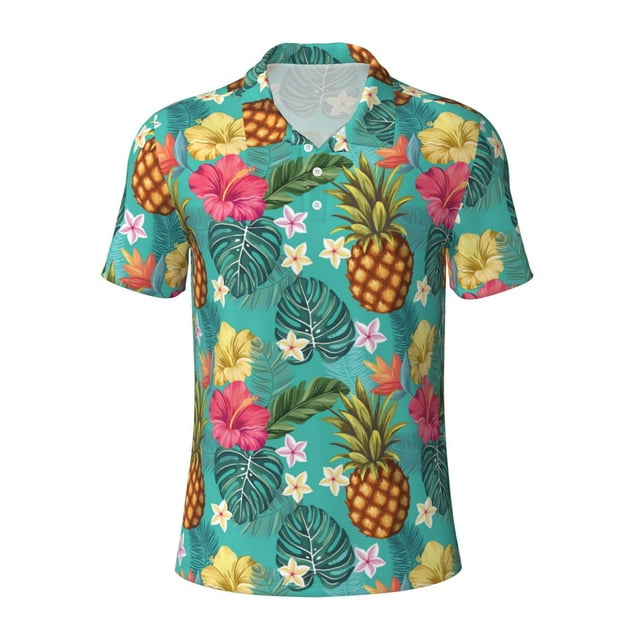 Cauagu Pineapple Print Men's Polo Shirts, Short-Sleeve Polo Shirts for Men Performance Golf ...