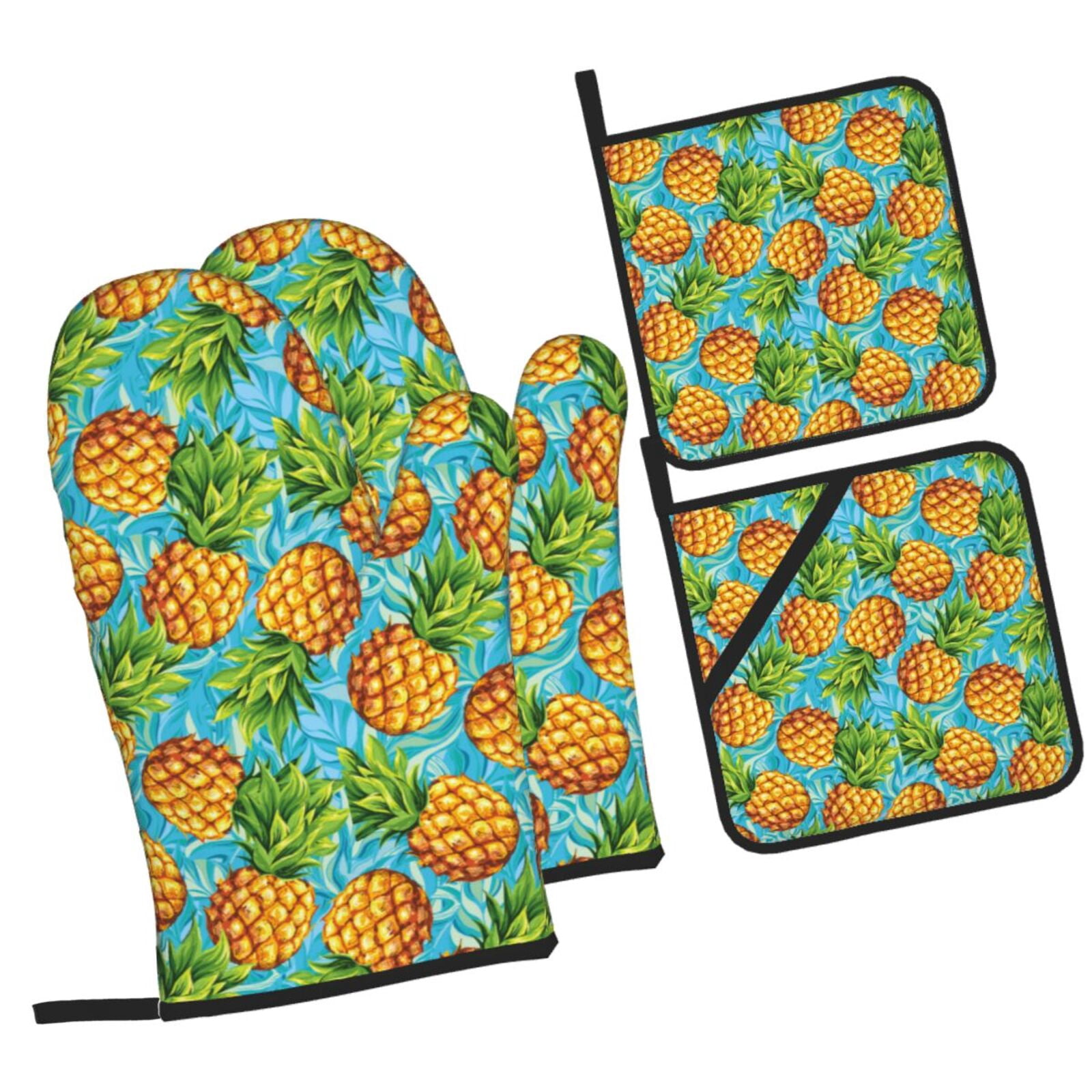 Cauagu Pineapple Print Oven Mitts and Pot Holders 4 pcs Set,Extra ...