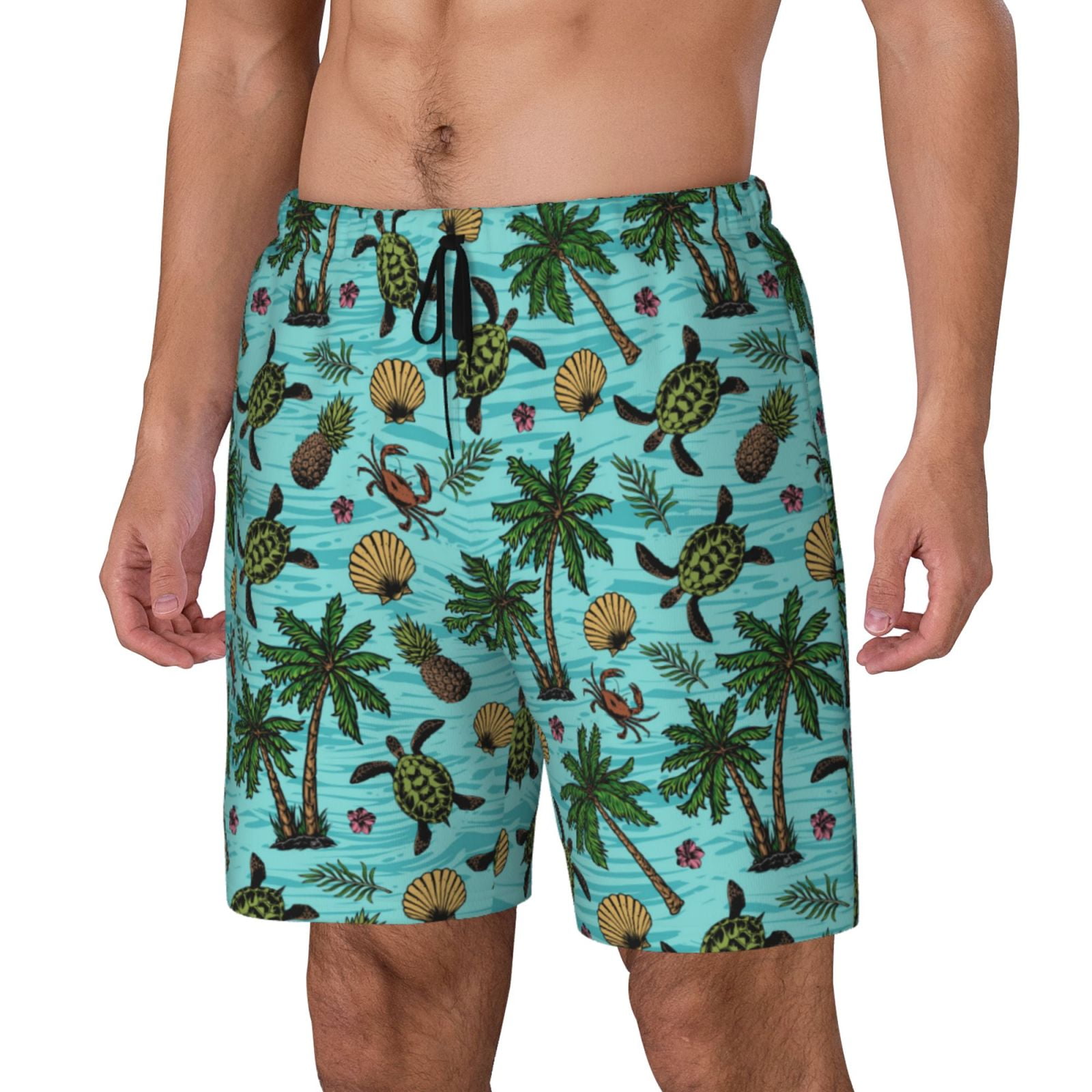 Cauagu Pineapple Sea Turtle Print Mens Swim Trunks Quick Dry Board ...