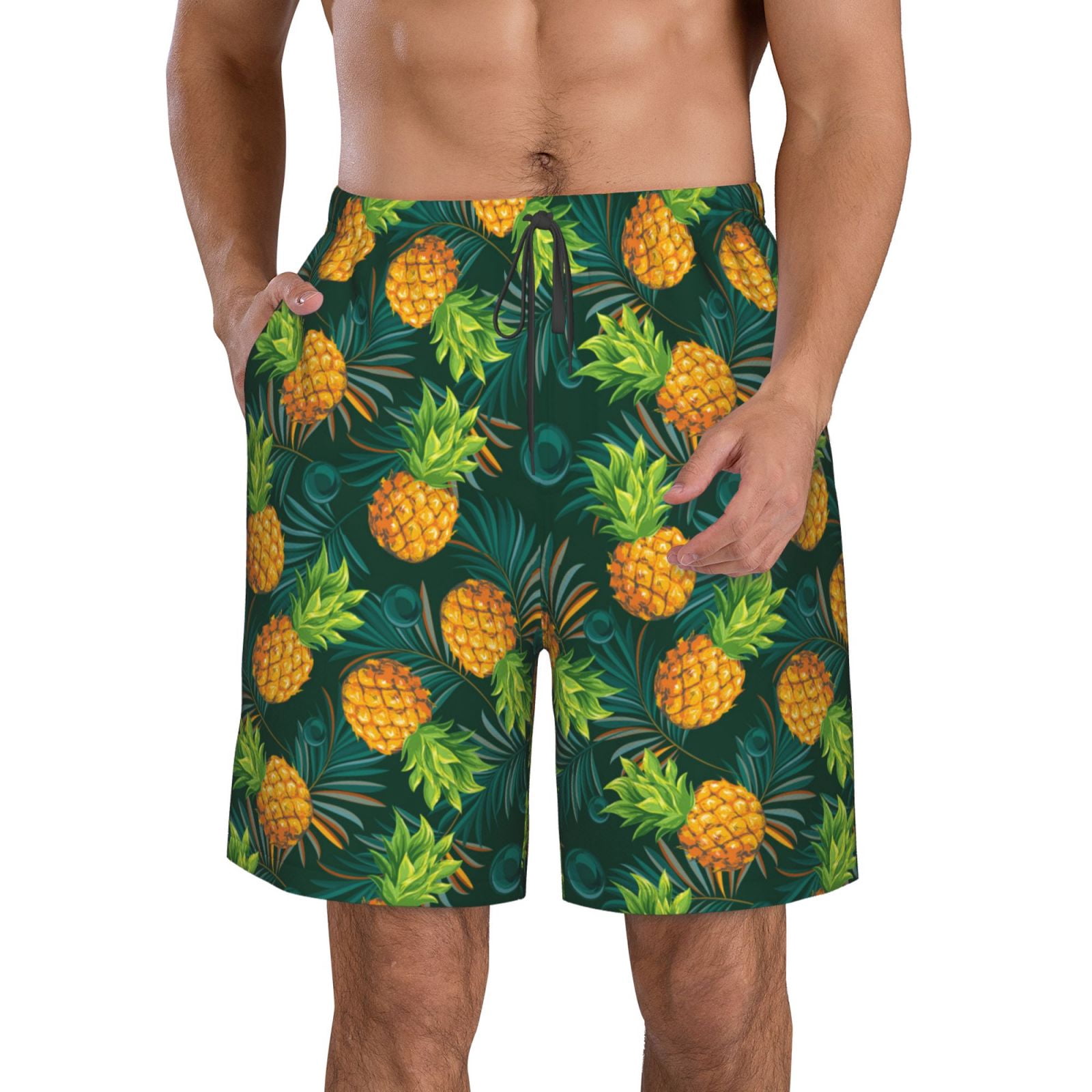 Cauagu Pineapples with Palm Leaves Print Men's Swim Trunks,Hawaiian ...