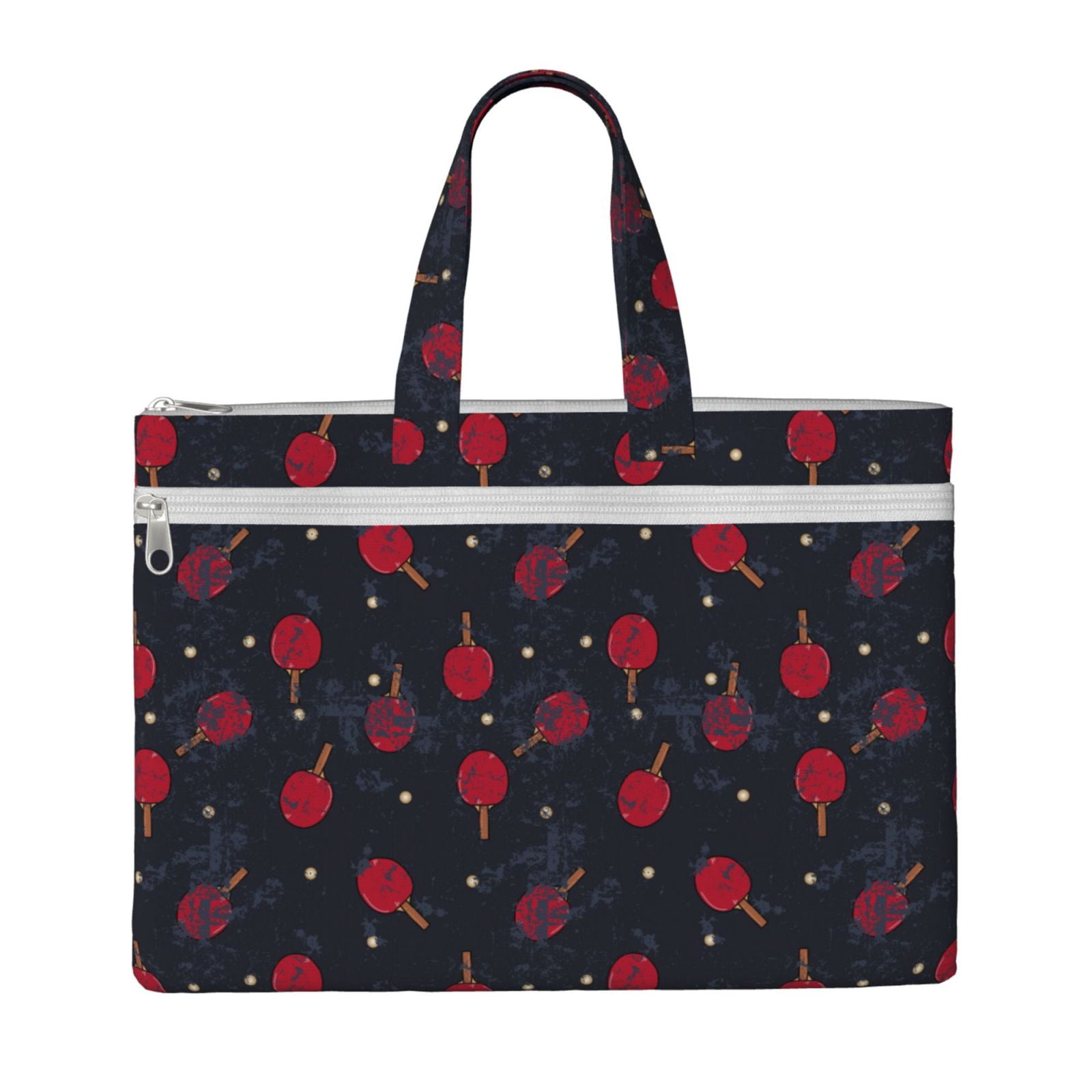 Cauagu Ping Pong Pattern Canvas Tote File Bag, Zipper Tote Bag Business ...