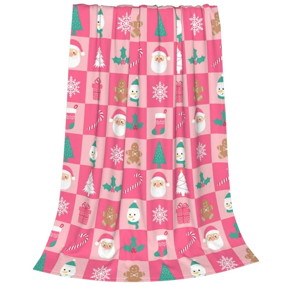 Cauagu Pink Christmas Cheer Pattern Flannel Bed Blankets,Fleece Blanket ...