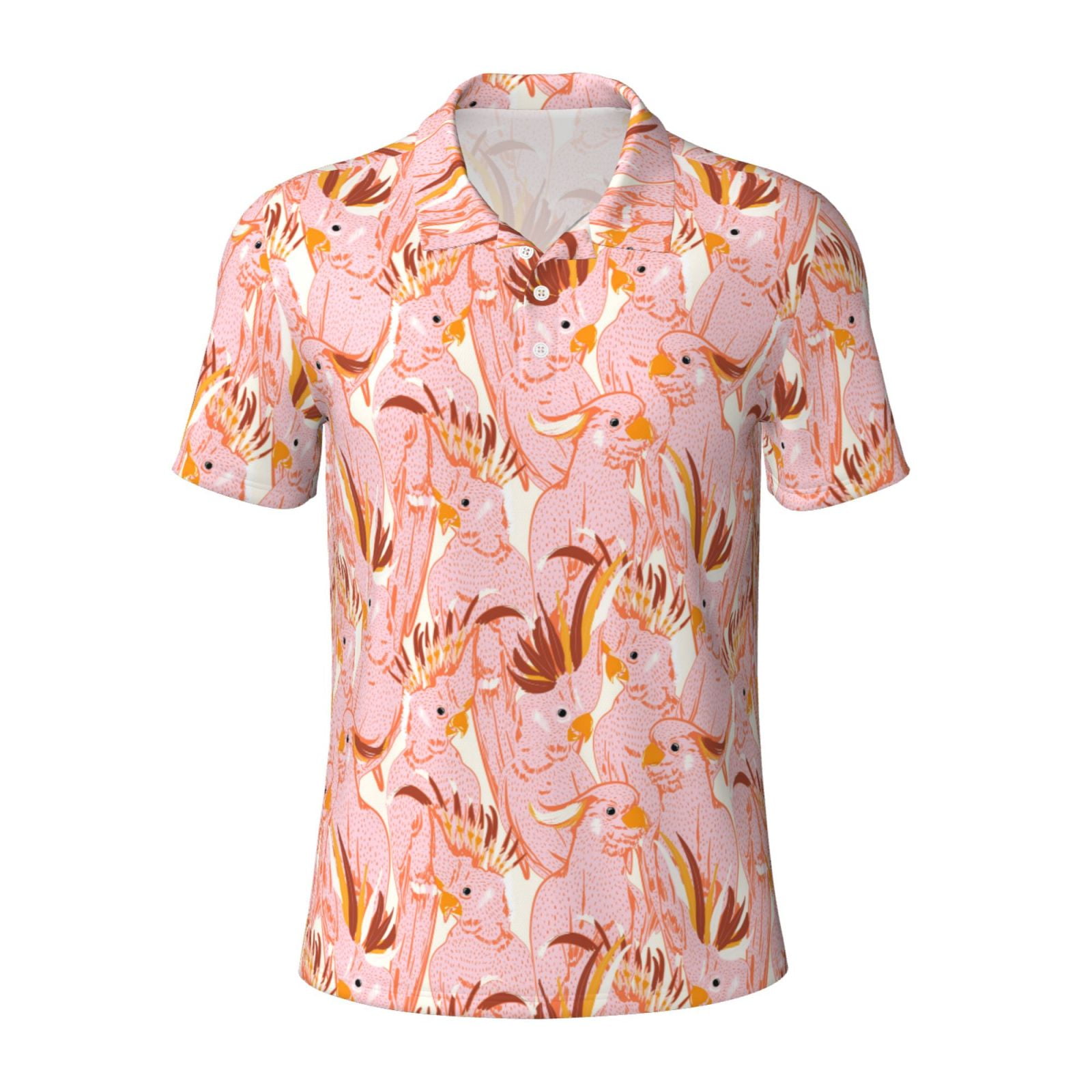 Cauagu Pink Cockatoo Birds Print Men's Polo Shirts, Short-Sleeve Polo ...