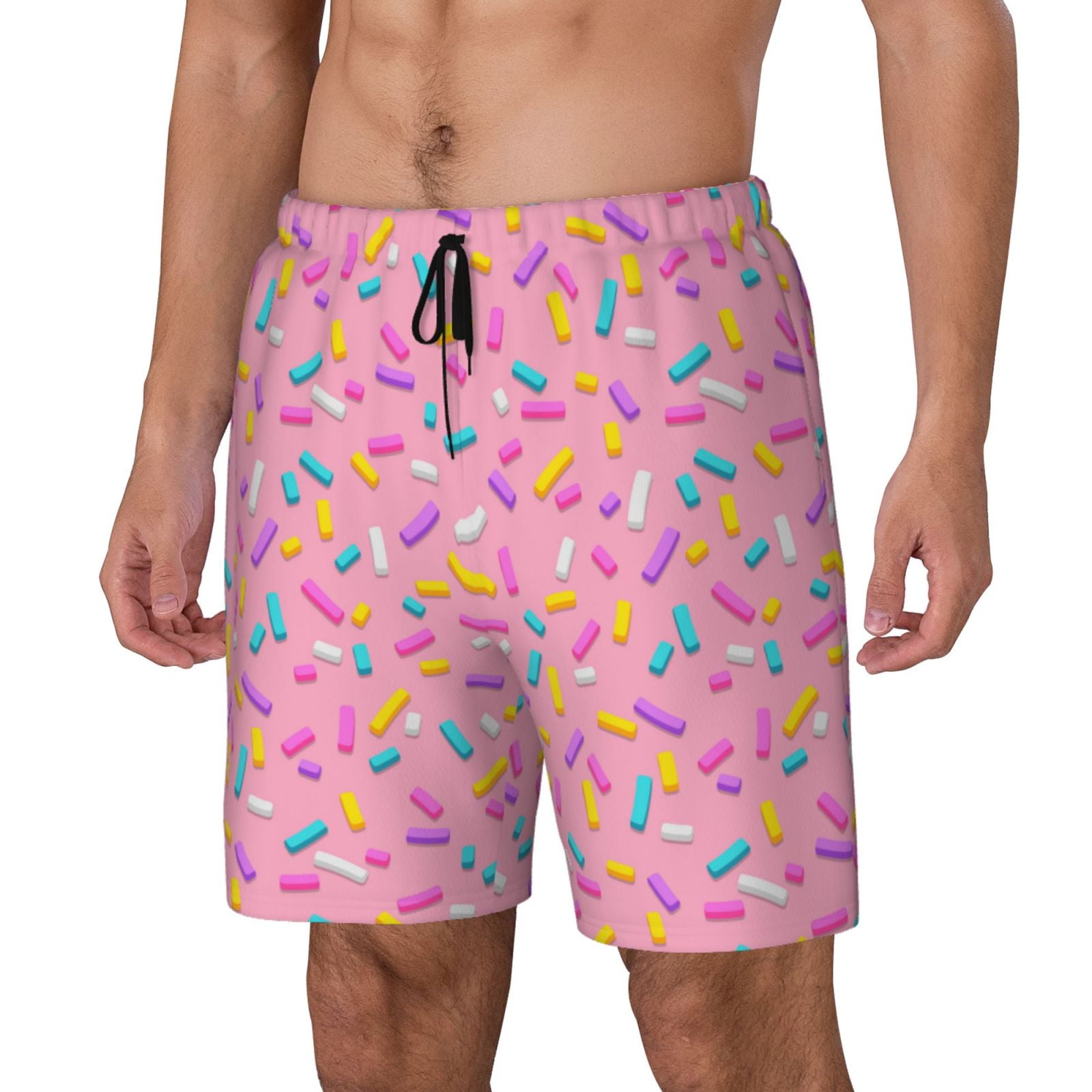 Cauagu Pink Donut Print Mens Swim Trunks Quick Dry Board Shorts Swim ...