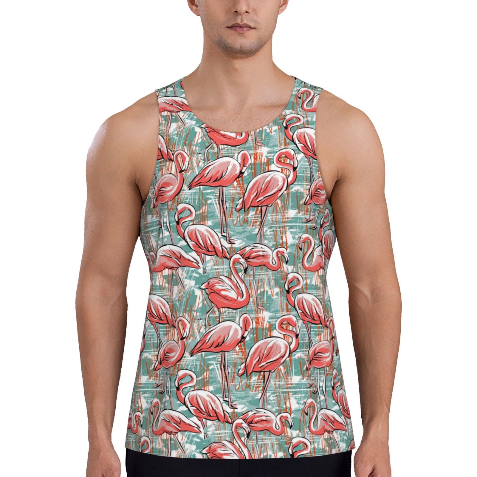 Cauagu Pink Flamingo Print Men's Sleeveless Muscle Shirts,Tank Tops ...