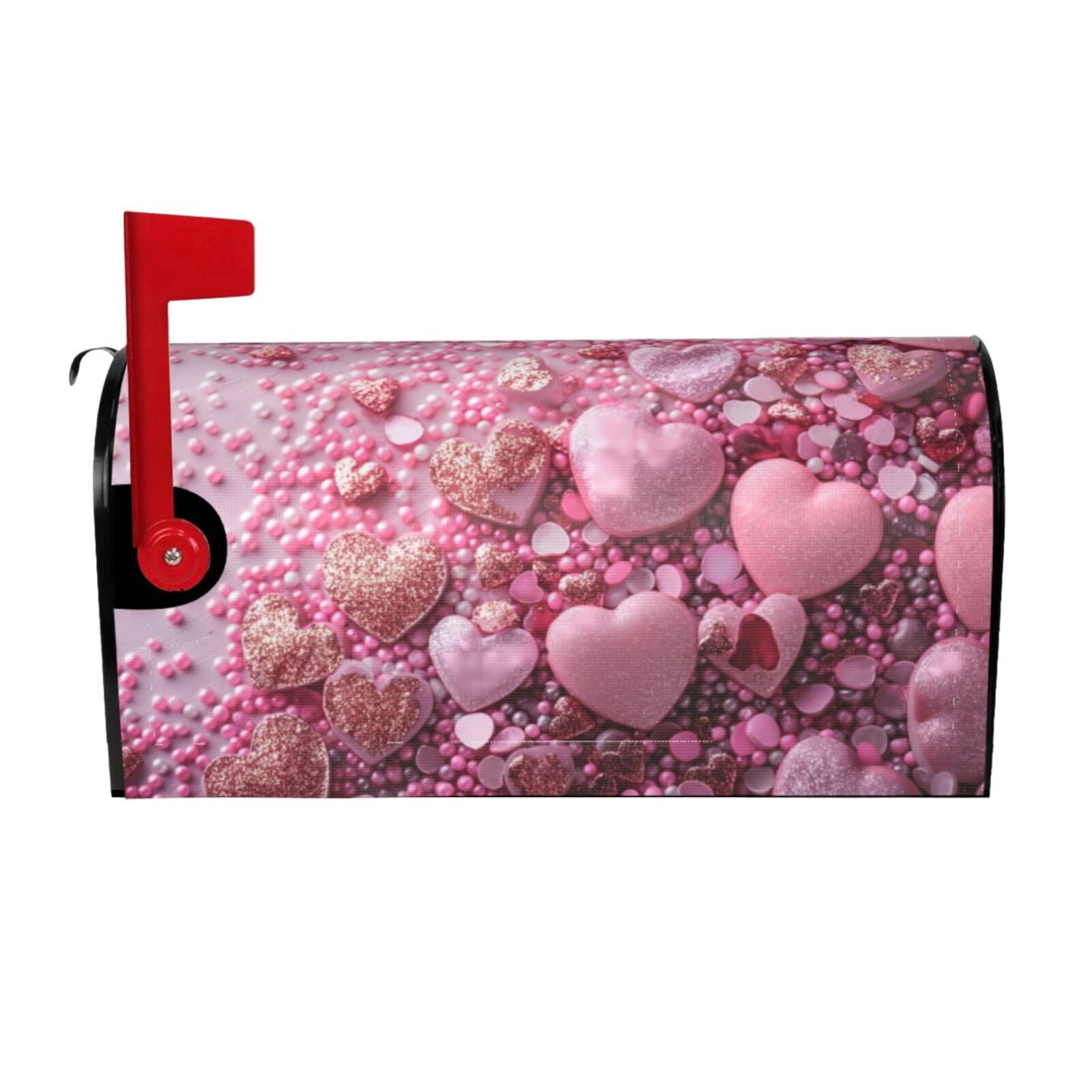 Cauagu Pink Glitter Heart Candy Pattern Magnetic Mailbox Covers ...