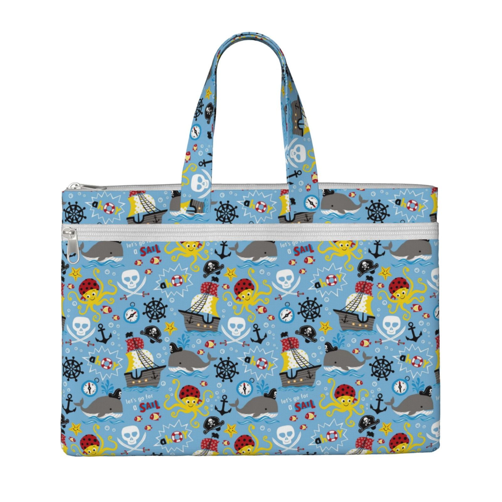 Cauagu Pirate Marine Animals Pattern Canvas Tote File Bag, Zipper Tote ...