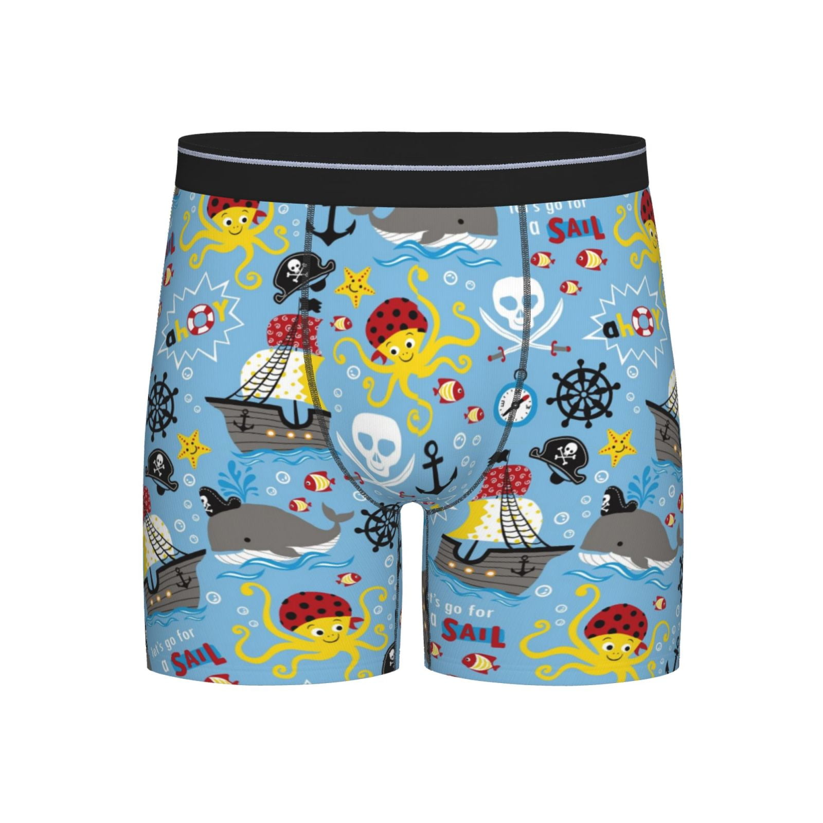 Cauagu Pirate Marine Animals Print Men's Boxer Briefs, Funny & Cute ...