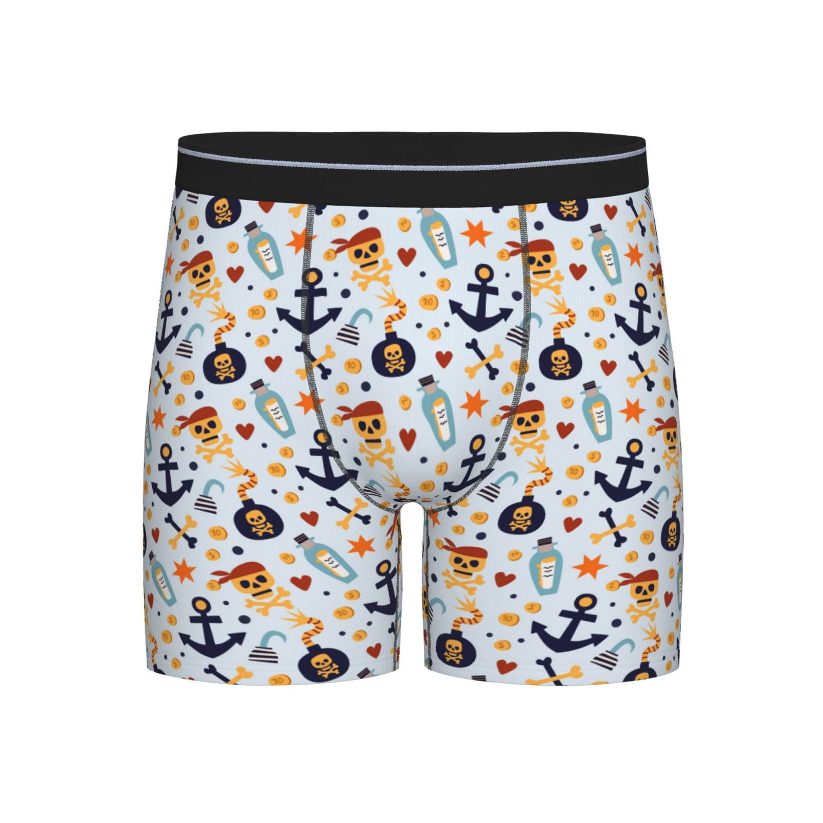 Cauagu Pirate Skull And Anchor Print Men's Boxer Briefs, Funny & Cute ...