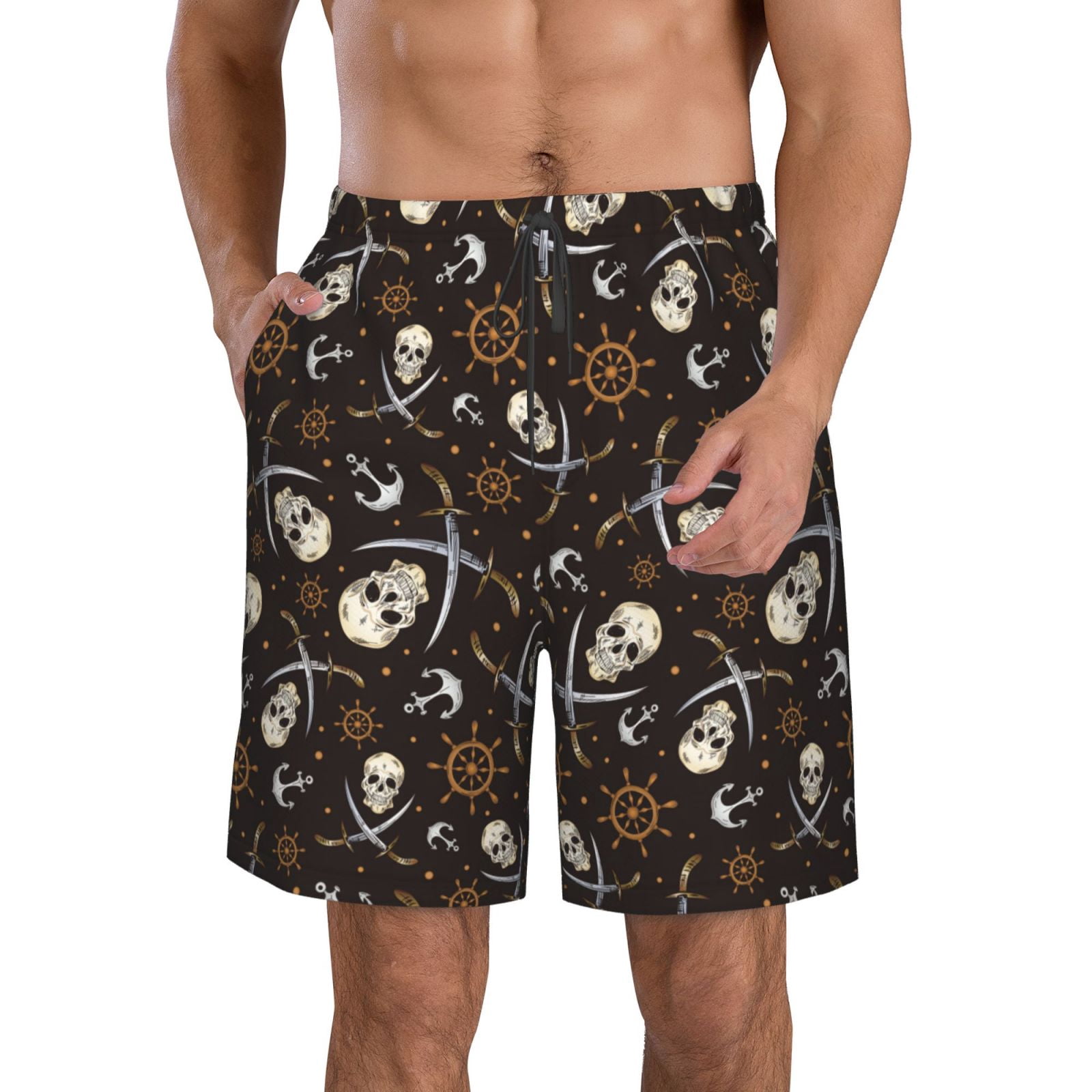 Cauagu Pirate Skulls Print Men's Swim Trunks,Hawaiian Bathing Suit ...
