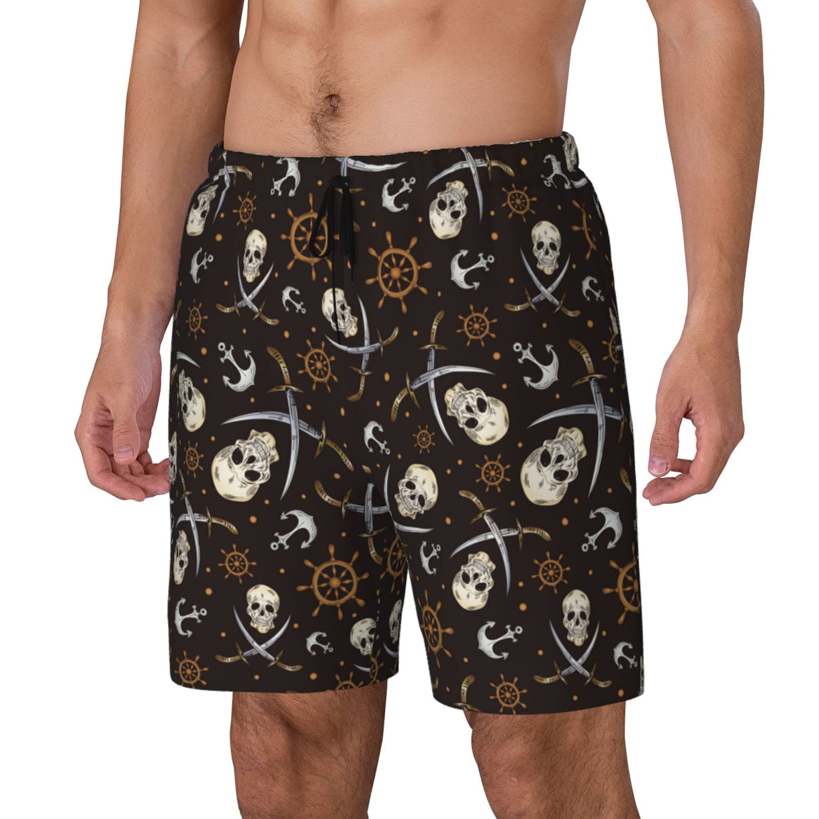 Cauagu Pirate Skulls Print Mens Swim Trunks Quick Dry Board Shorts Swim ...