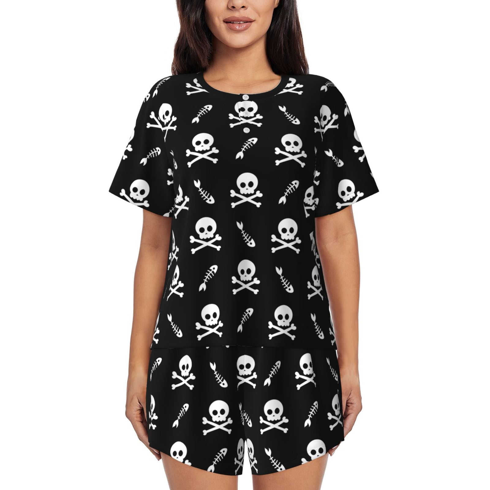 Cauagu Pirate skull for Women's Round Neck Pajama Set,Short-Sleeved ...