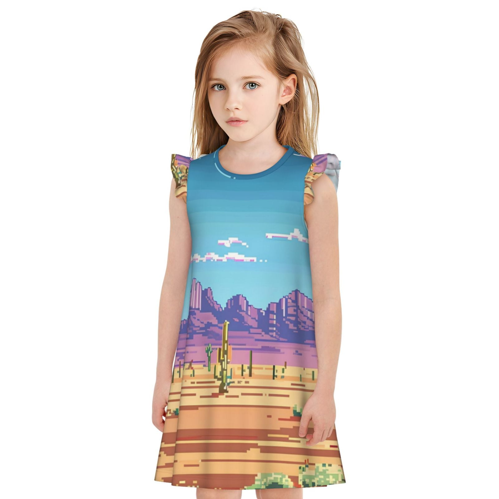 Cauagu Pixel Desert Landscape Girls Nightgowns Sleepwear Short Sleeve ...