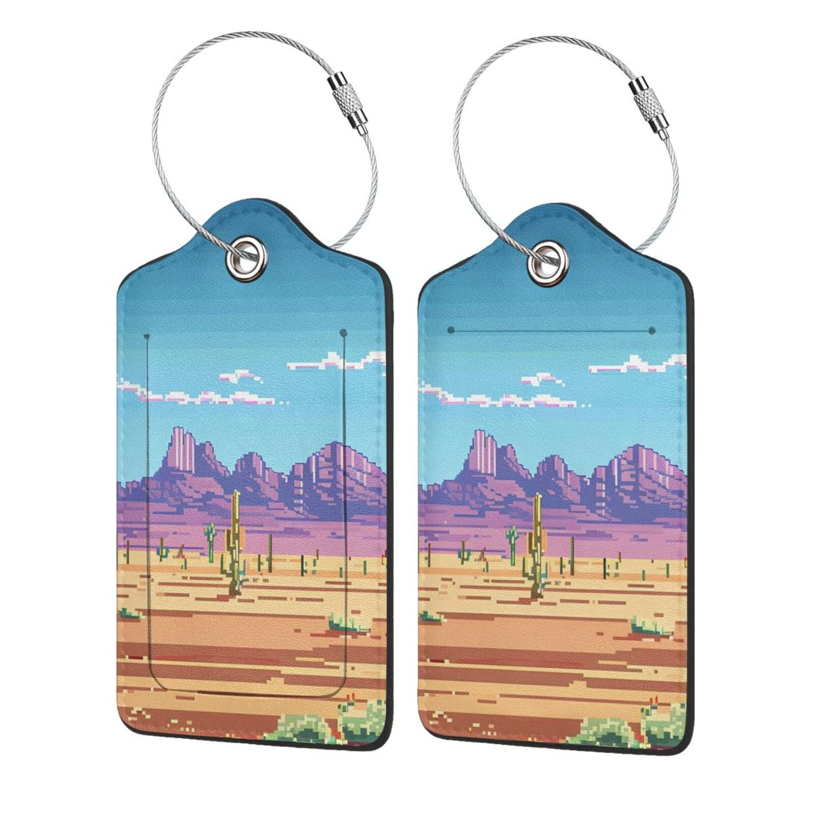 Cauagu Pixel Desert Landscape Print Luggage Tags,Leather Luggage Tags ...