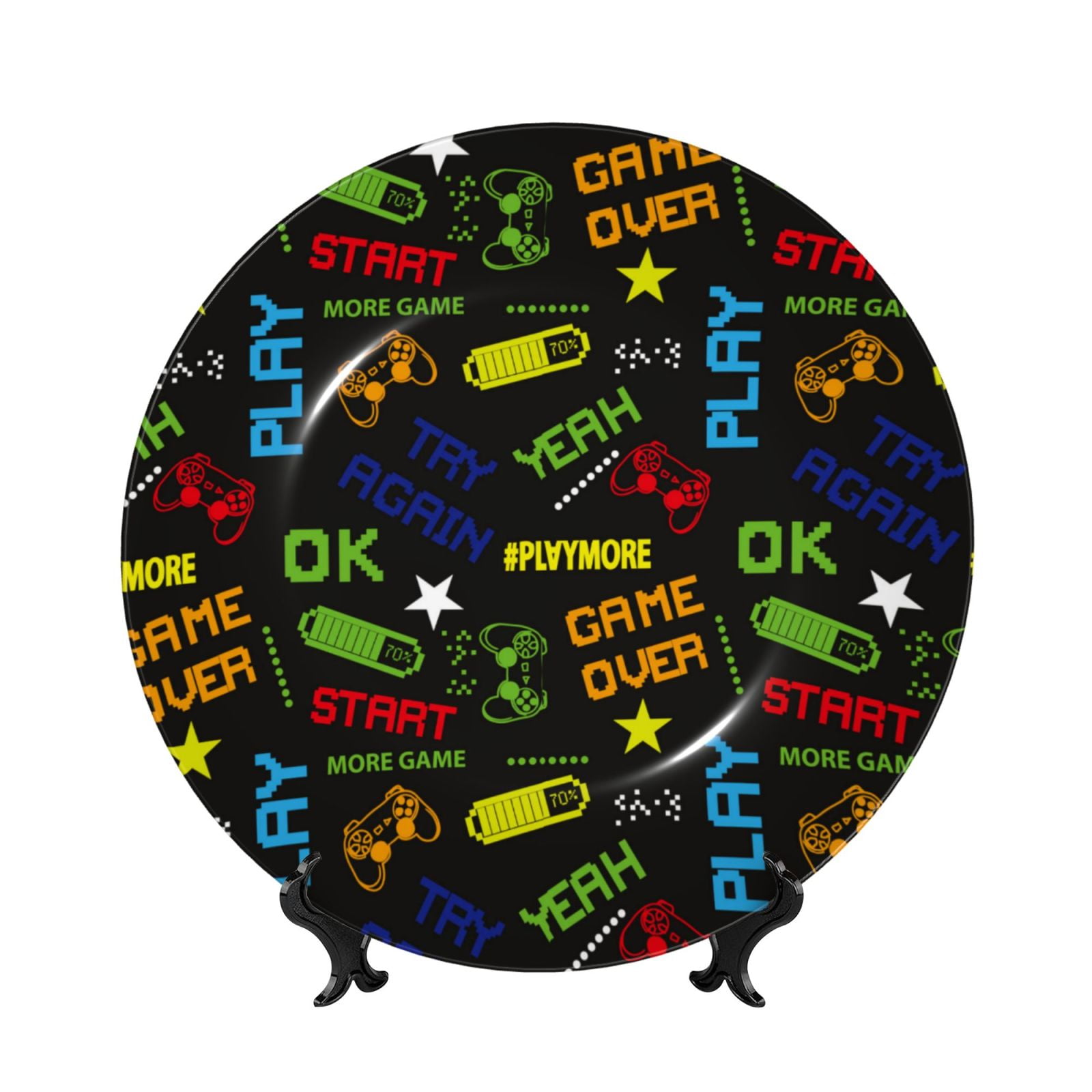 Cauagu Pixel Game Print Bone China Decorative Plate, Wall Mount Plate ...