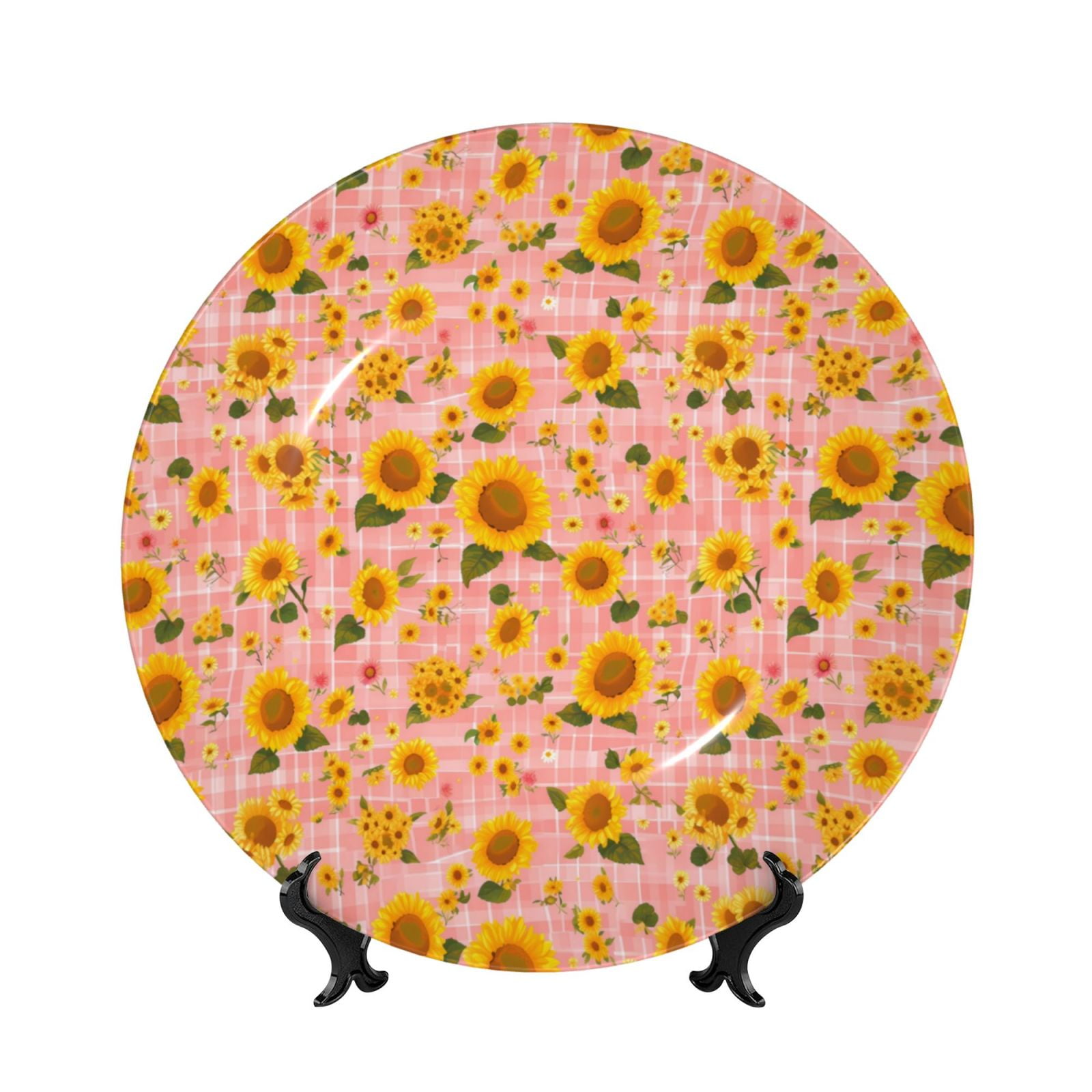 Cauagu Plaid Sunflower Print Bone China Decorative Plate, Wall Mount ...