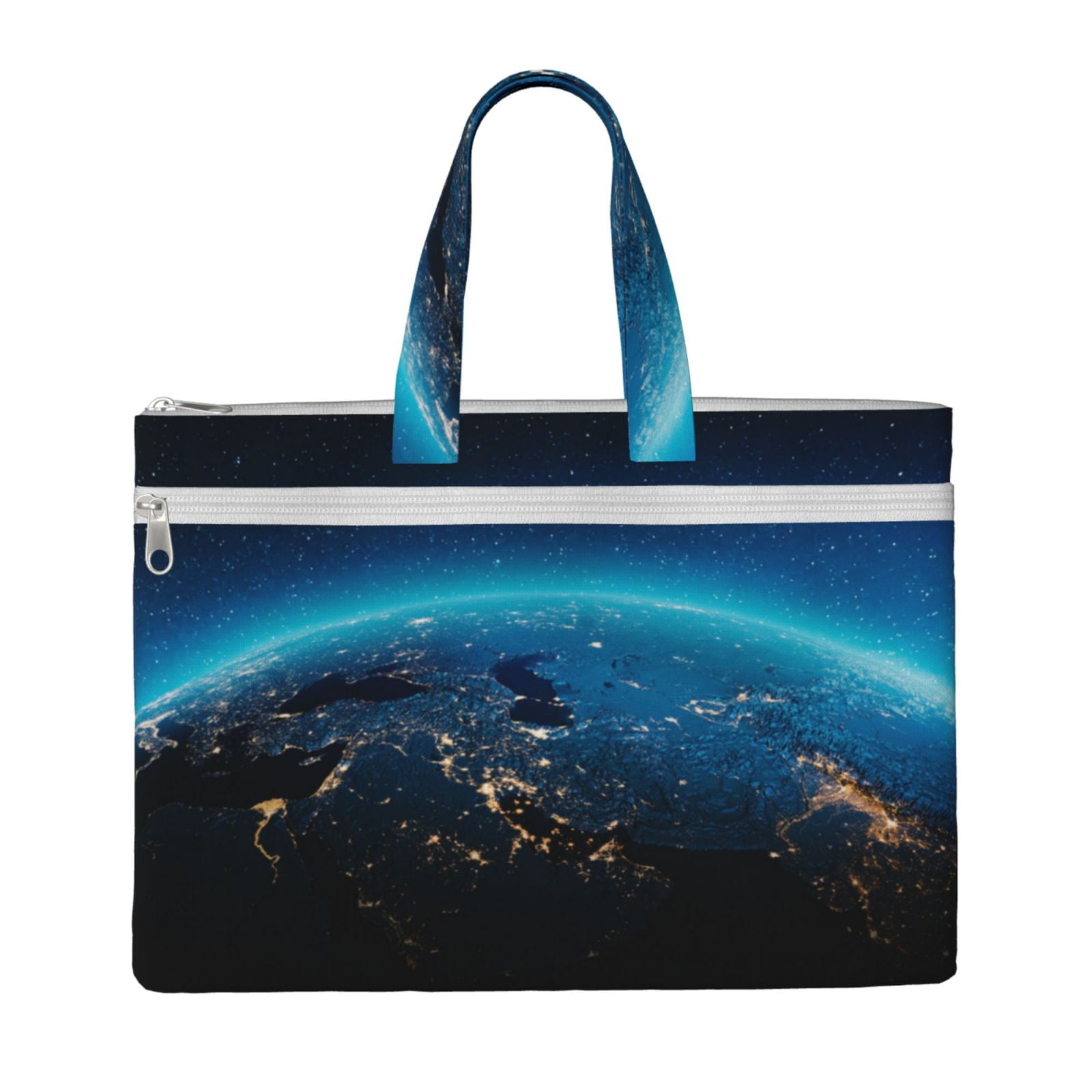 Cauagu Planet Earth Pattern Canvas Tote File Bag, Zipper Tote Bag ...