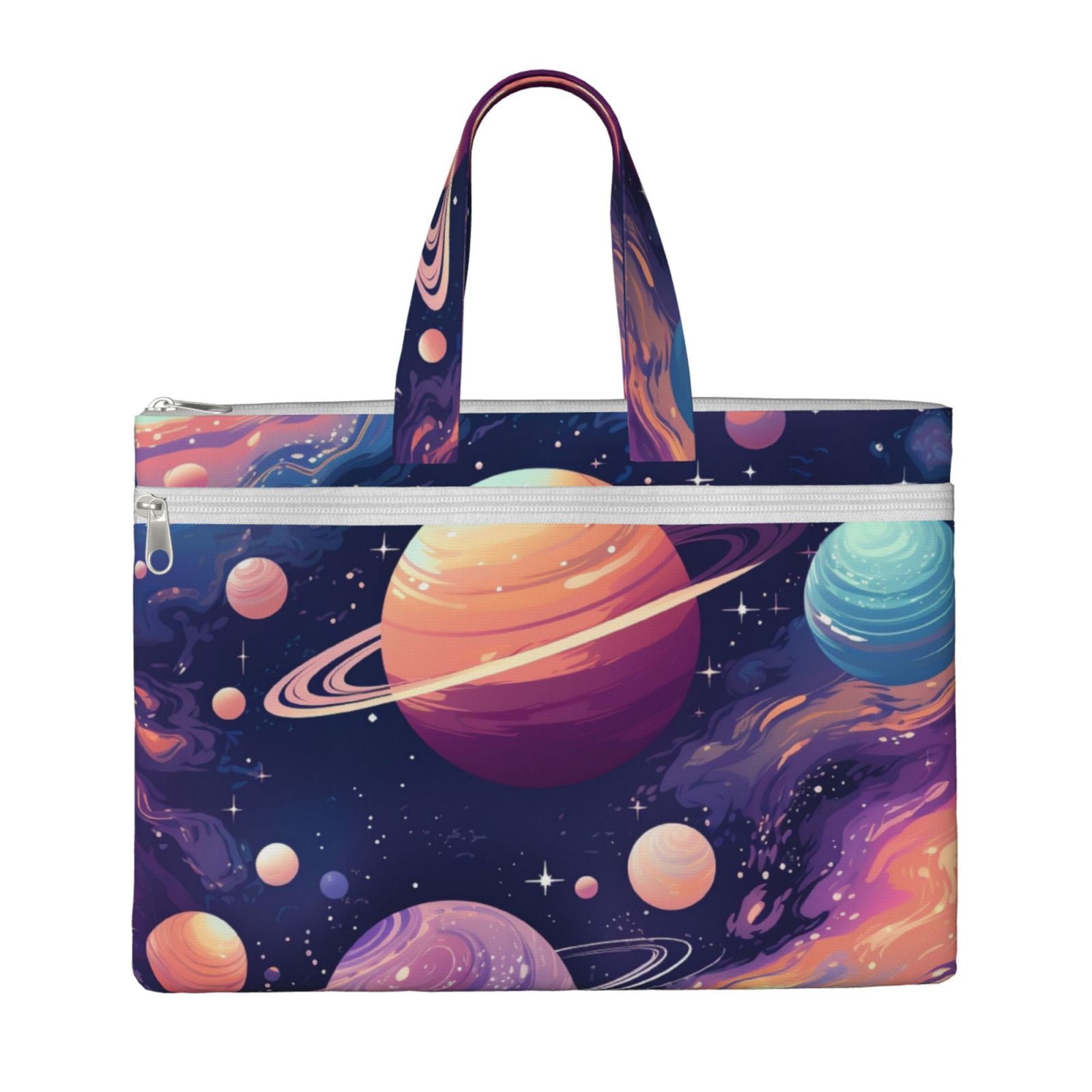 Cauagu Planet Pastel Galaxy Pattern Canvas Tote File Bag, Zipper Tote ...
