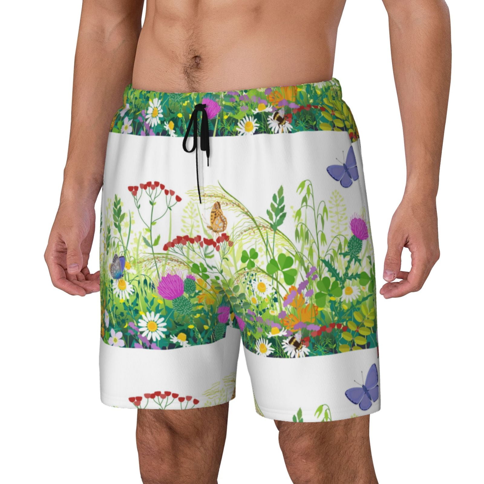 Cauagu Plants and Insects Print Mens Swim Trunks Quick Dry Board Shorts ...