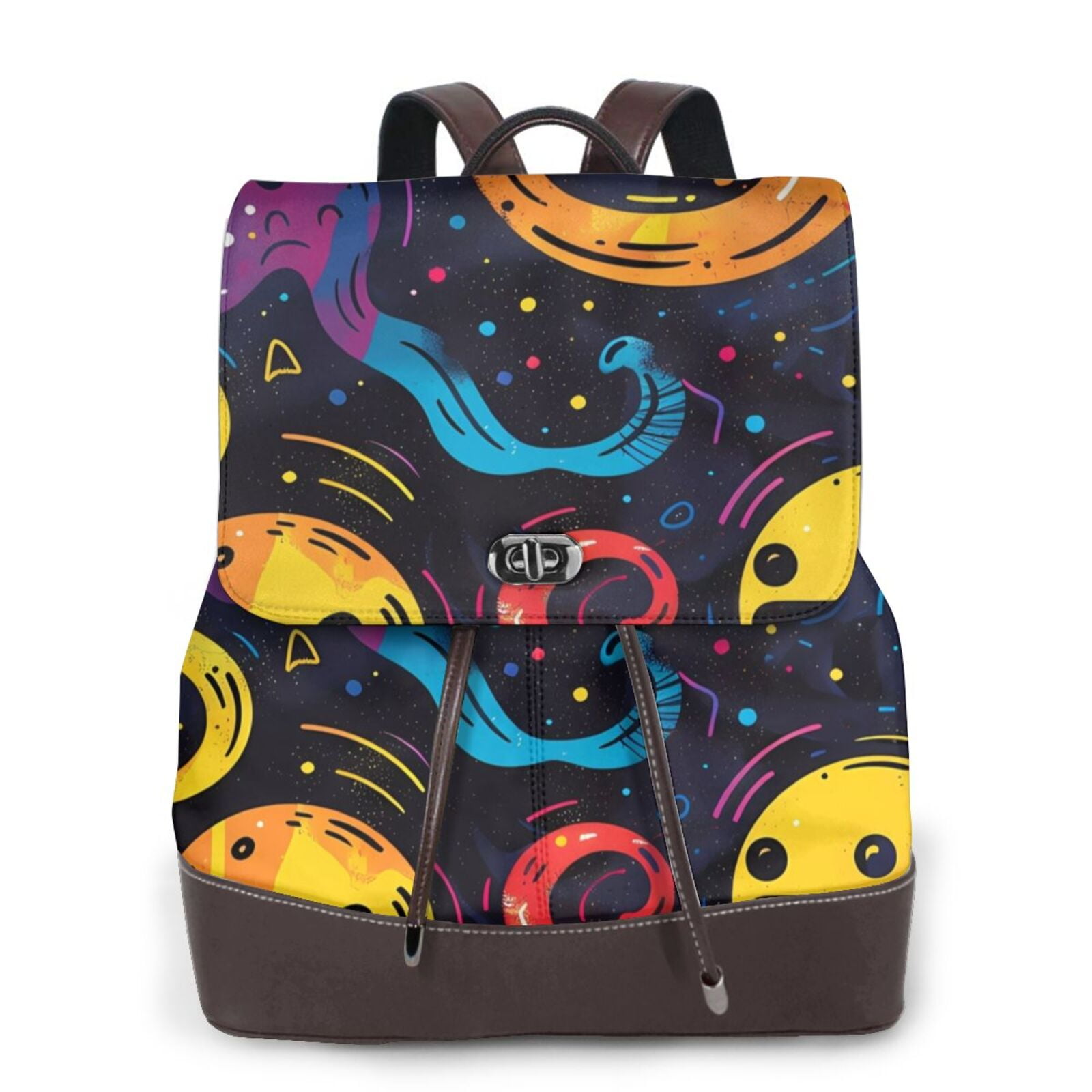 Cauagu Playful Ghosts Night Sky Print Women's PU Leather Backpack ...