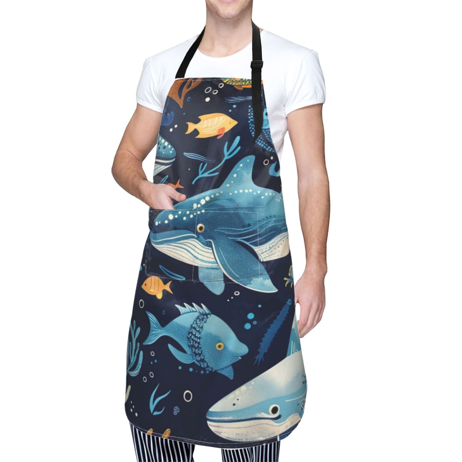 Cauagu Playful Whales Underwater Scene Aprons with Pockets,Waterproof ...