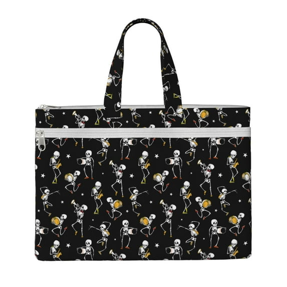 Cauagu Playing Music Skeletons Pattern Canvas Tote File Bag, Zipper ...