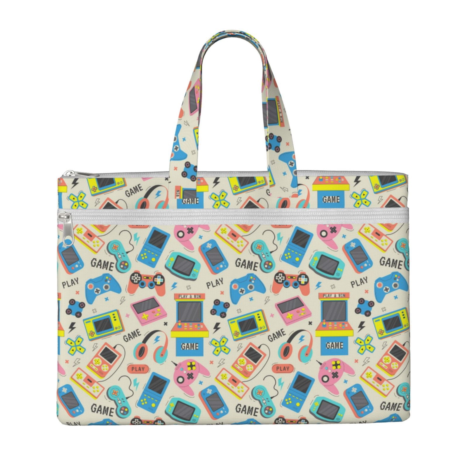 Cauagu Playing Video Games Pattern Canvas Tote File Bag, Zipper Tote ...