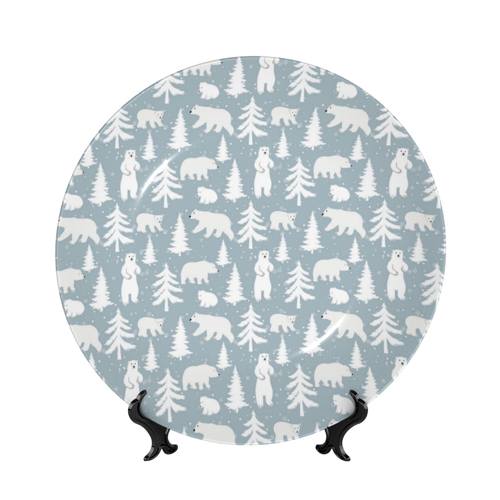 Cauagu Polar Bears And Snowy Winter Print Bone China Decorative Plate ...