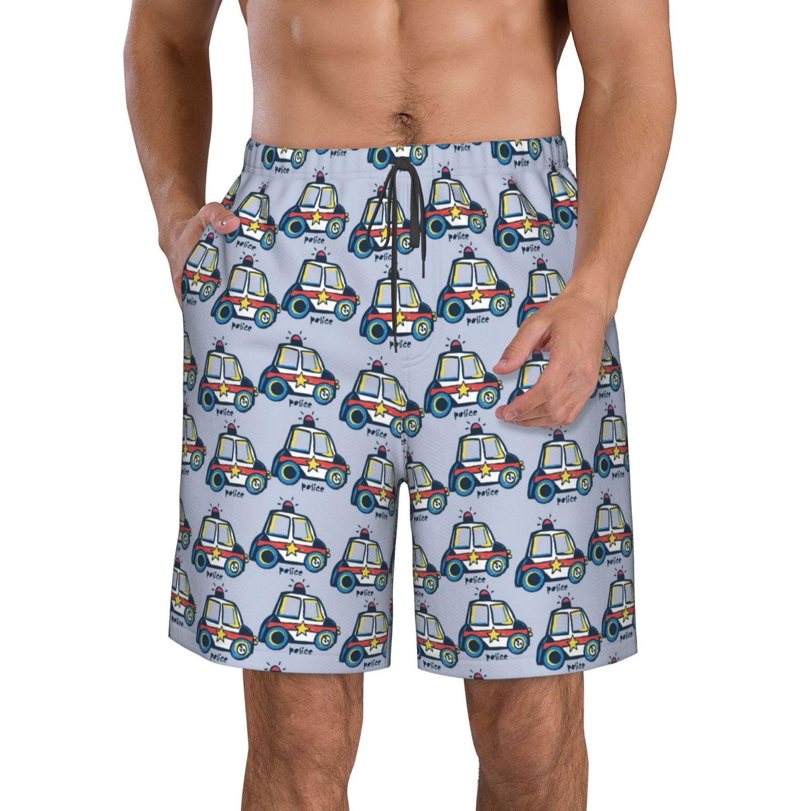 Cauagu Police Car Print Men's Swim Trunks,Hawaiian Bathing Suit ...