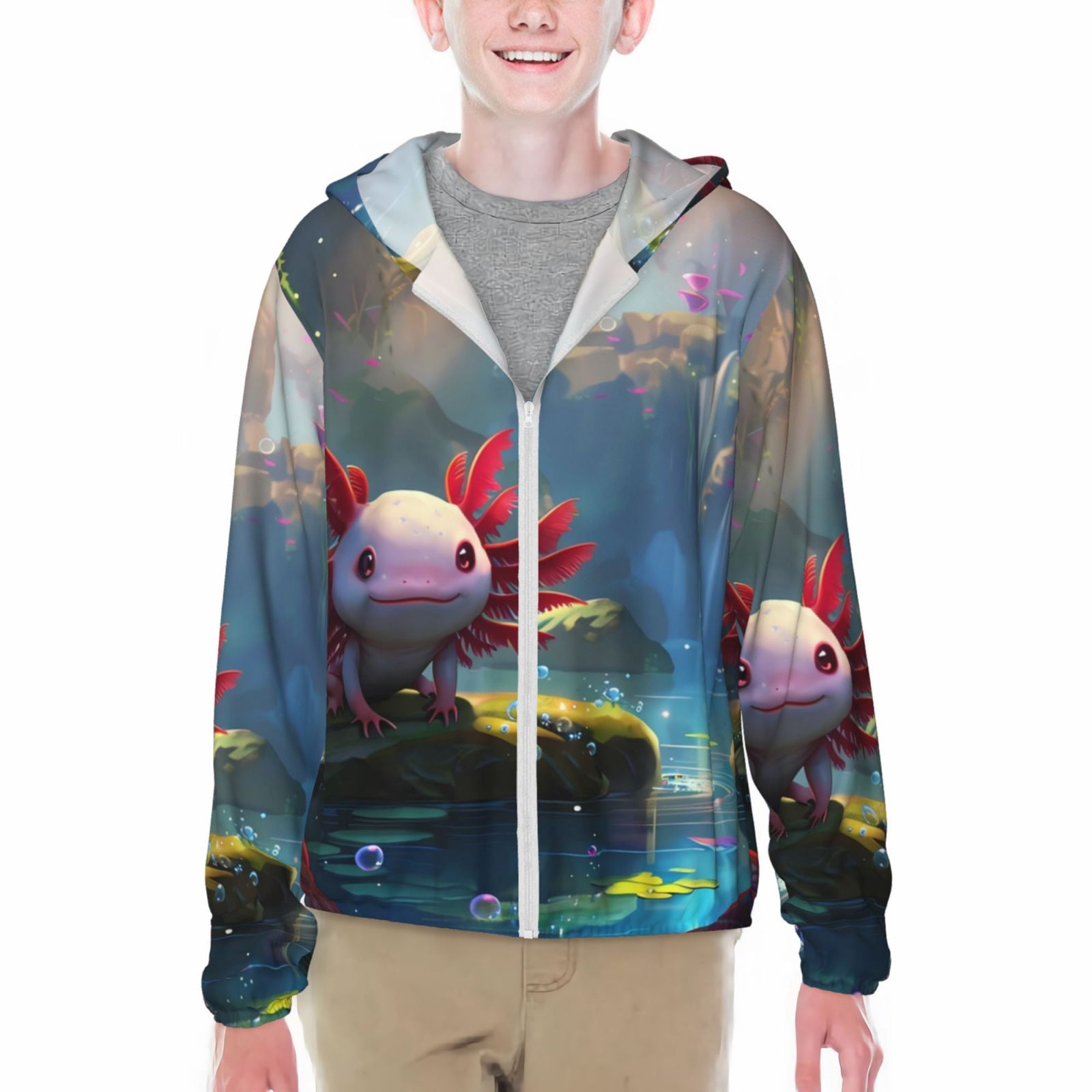 Cauagu Pond Cute Axolotl Print Sun Protection Jacket for Teen,Full ...