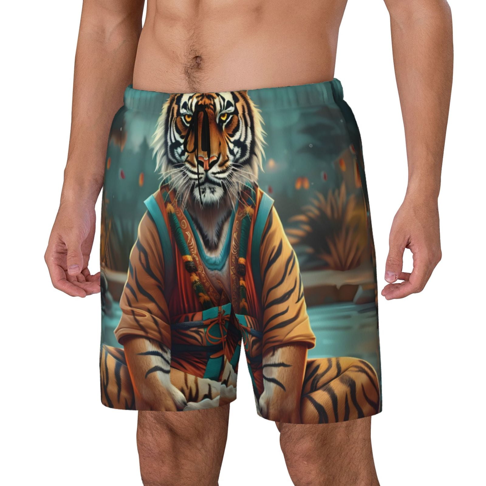Cauagu Pond Meditating Tiger Print Mens Swim Trunks Quick Dry Board ...