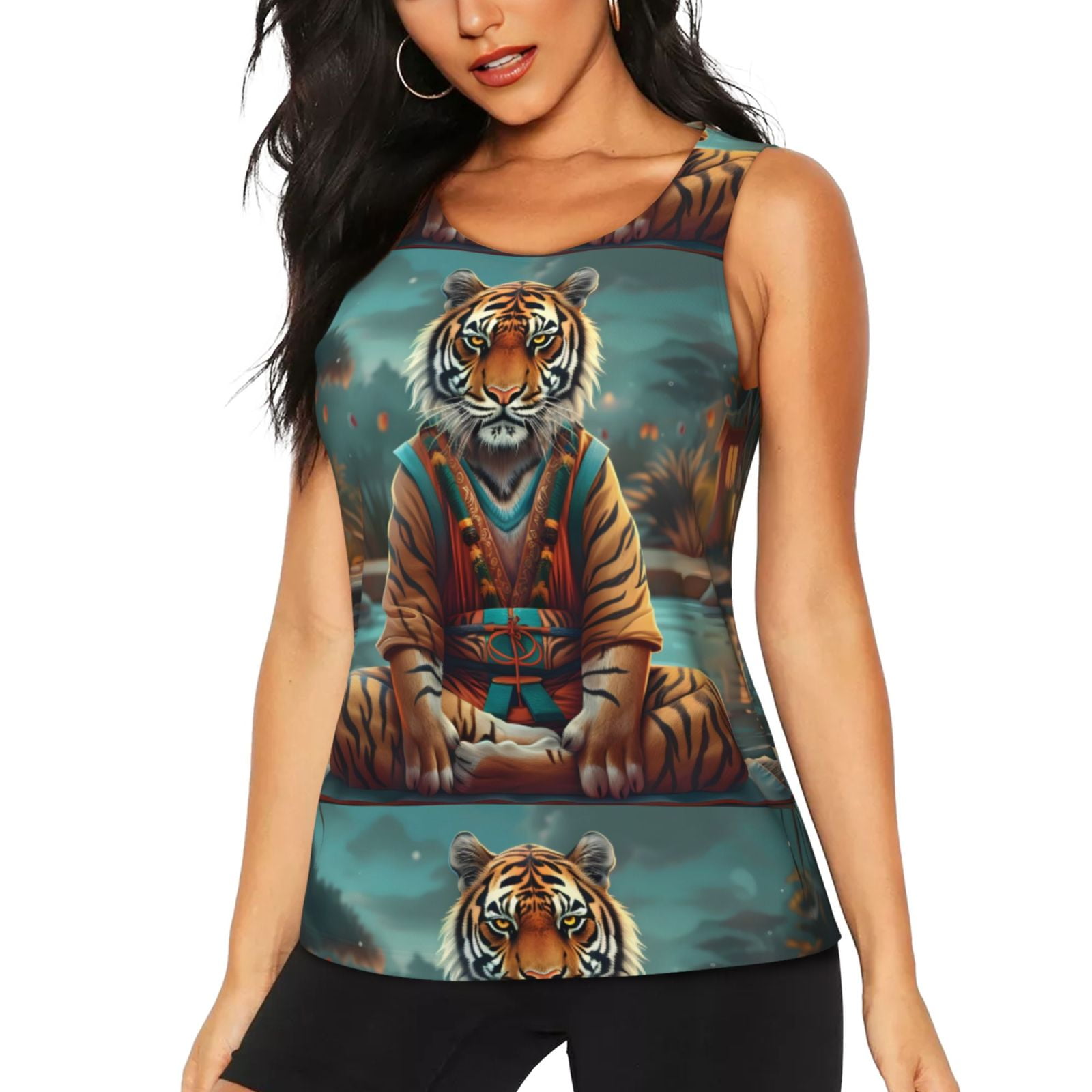 Cauagu Pond Meditating Tiger for Women's Workout Tank Tops Sleeveless ...