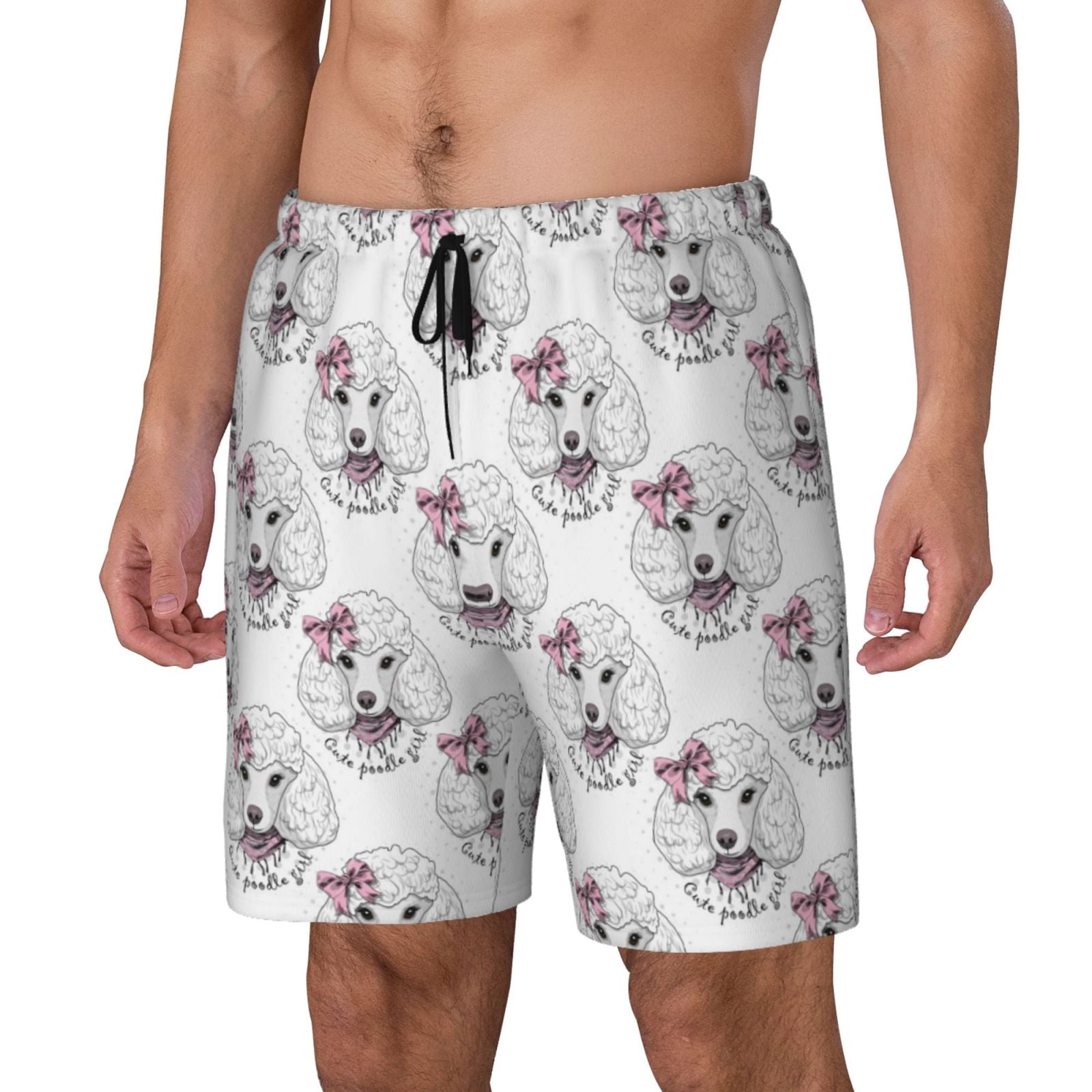 Cauagu Poodle Dog Print Mens Swim Trunks Quick Dry Board Shorts Swim ...