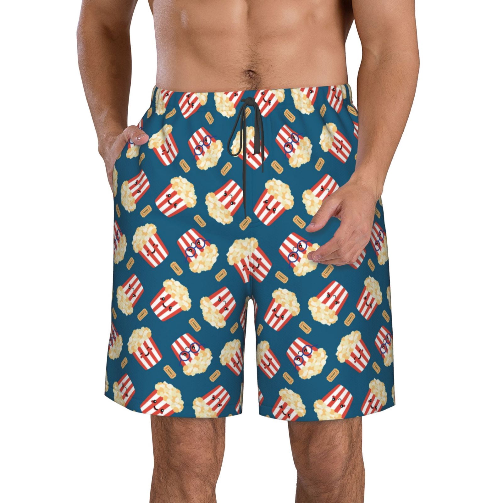 Cauagu Popcorn With Glasses Print Men's Swim Trunks,Hawaiian Bathing ...