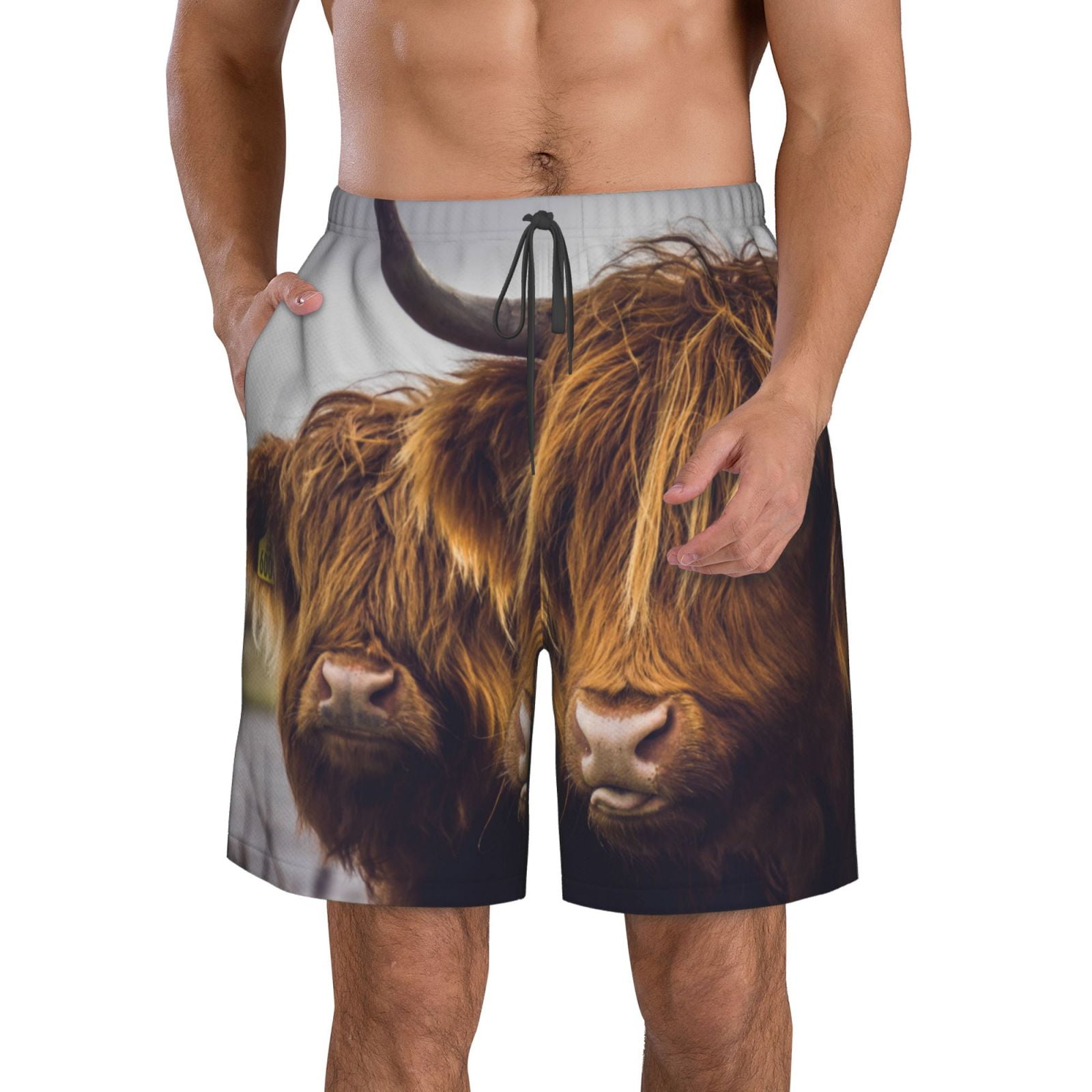 Cauagu Portrait Of Cow With Its Baby Cow Print Men's Swim Trunks ...
