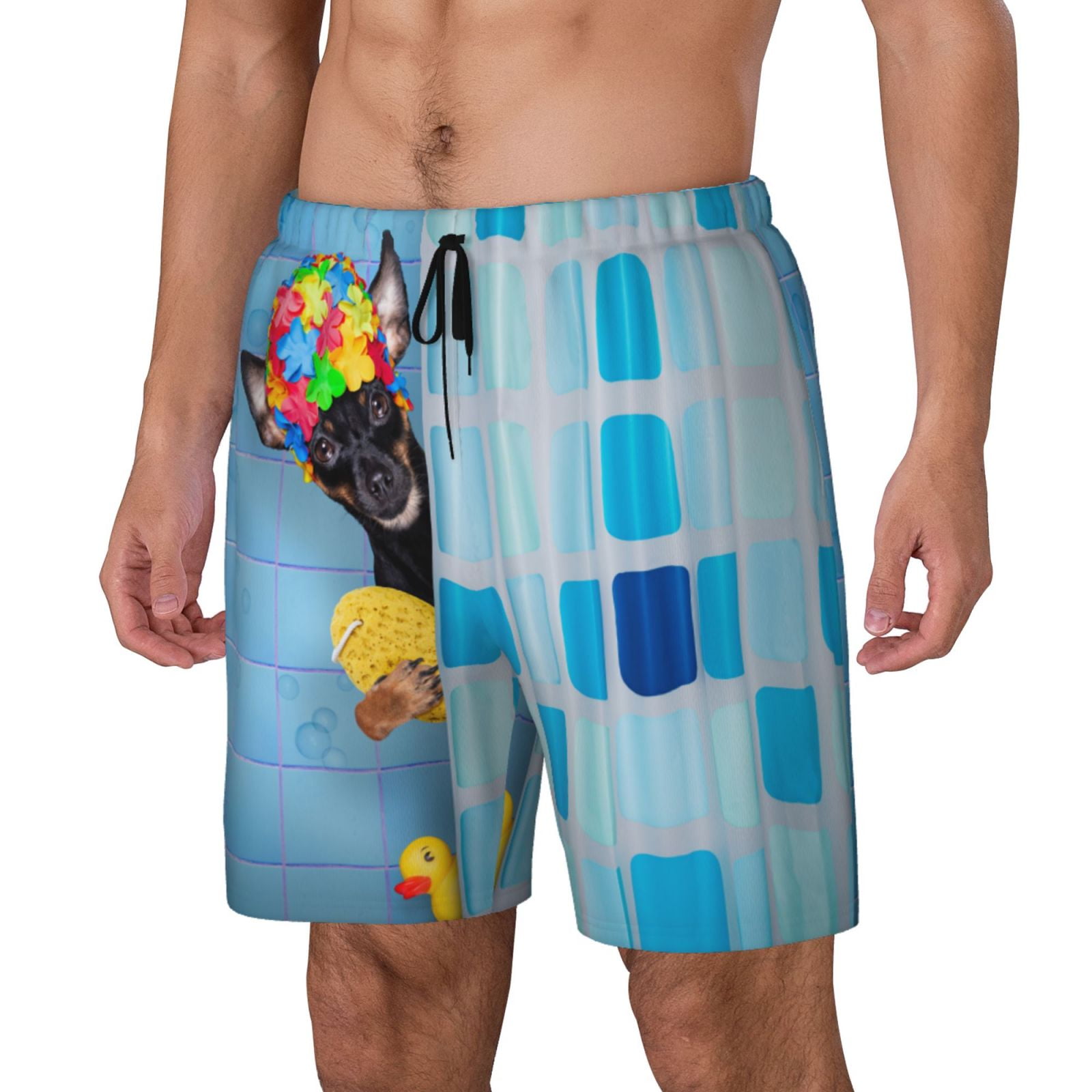Cauagu Prague Ratter Dog in Bathtub Print Mens Swim Trunks Quick Dry ...