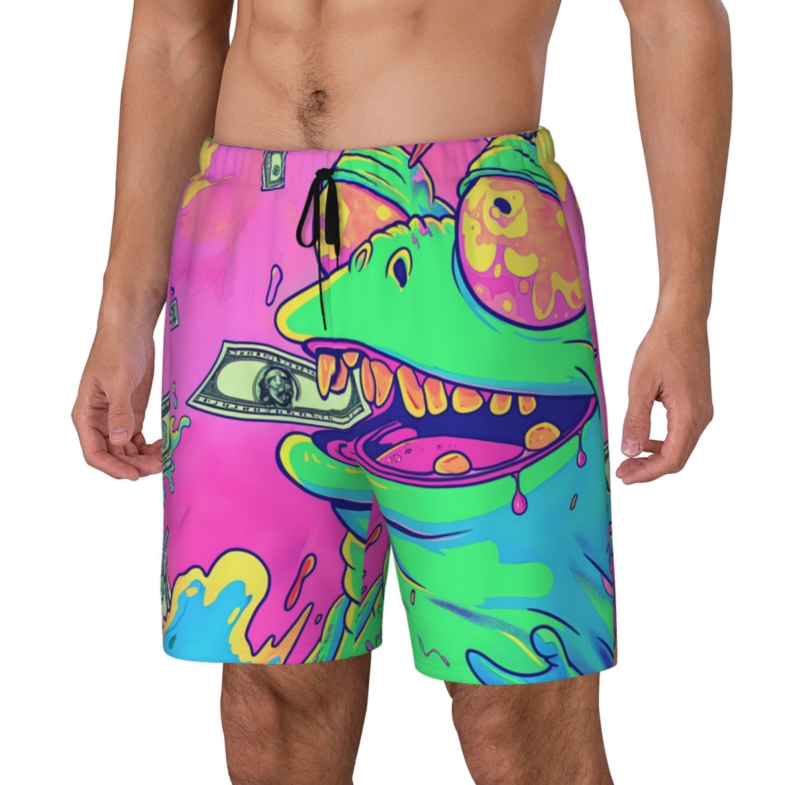 Cauagu Psychedelic Cartoon Frog Print Mens Swim Trunks Quick Dry Board ...
