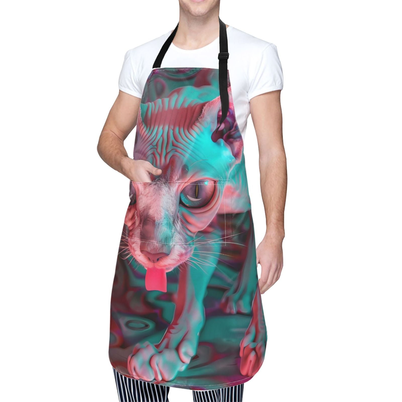 Cauagu Psychedelic Hairless Cat Aprons with Pockets,Waterproof Apron ...