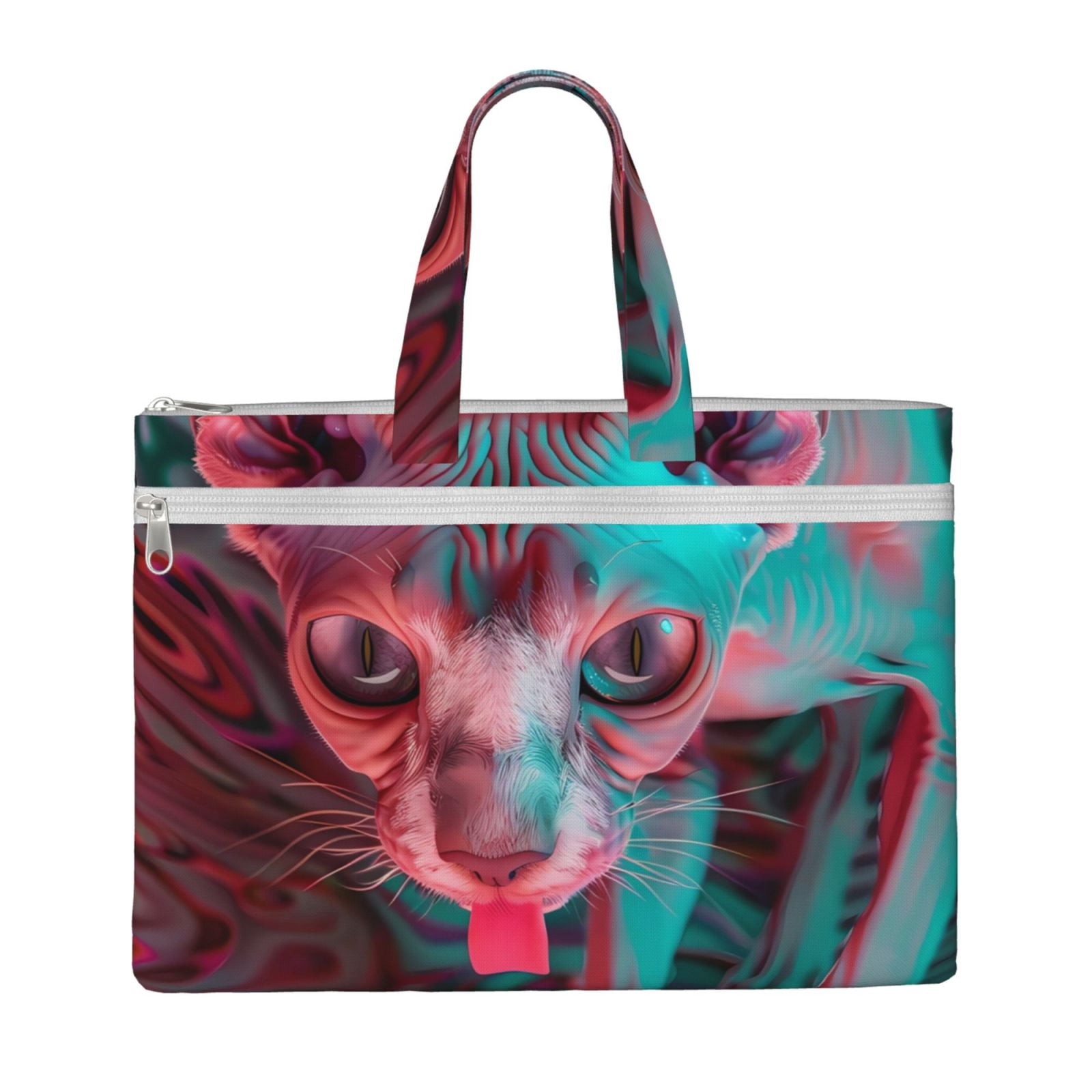 Cauagu Psychedelic Hairless Cat Pattern Canvas Tote File Bag, Zipper ...