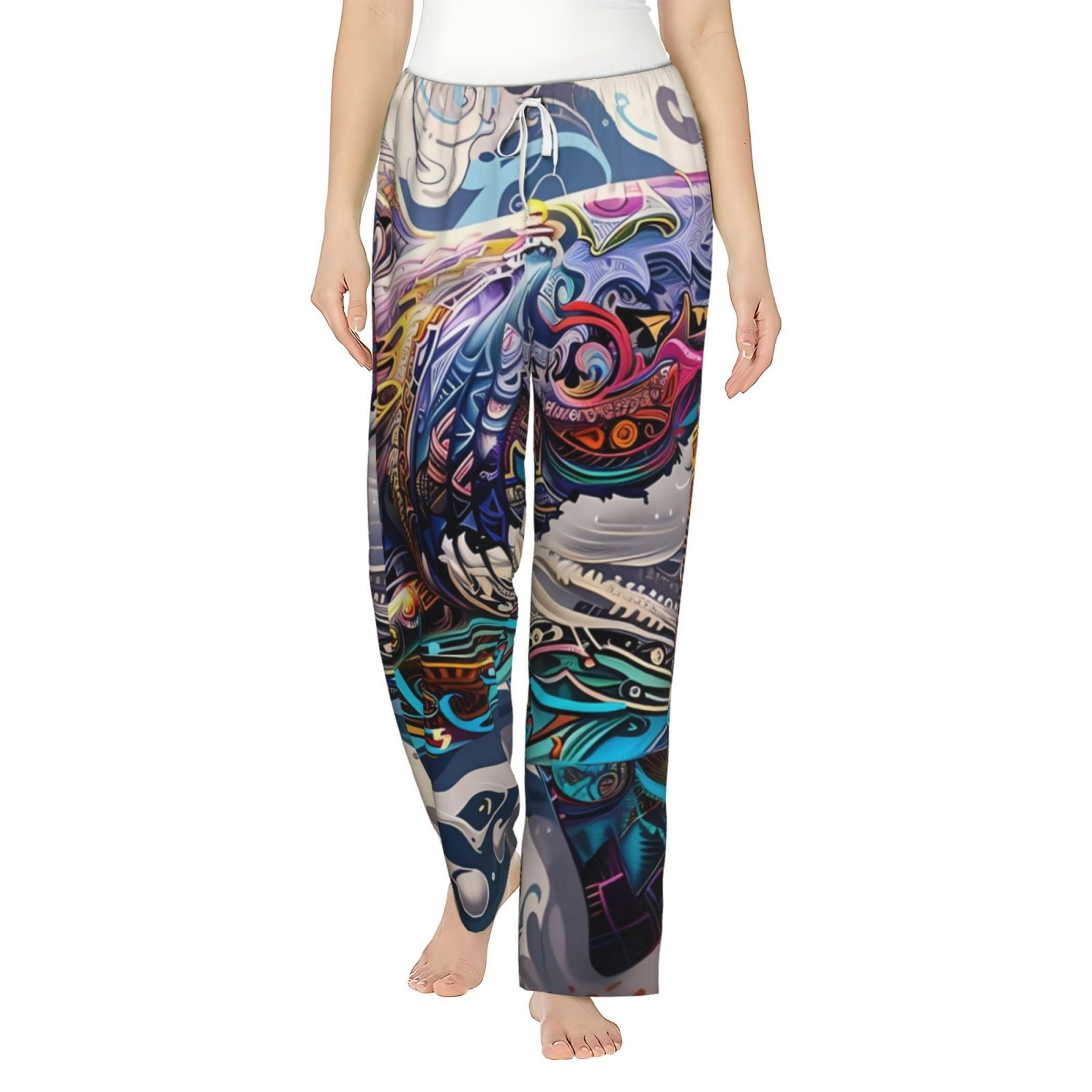 Cauagu Psychedelic Shark Artwork Pajama Pants for Women Loose Fit Wide ...