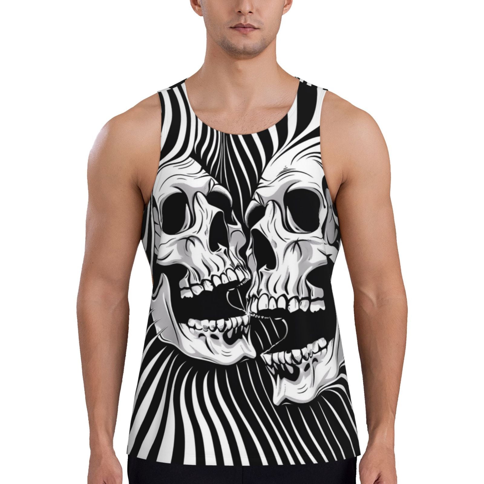 Cauagu Psychedelic Skull Illusion Art Print Men's Sleeveless Muscle ...