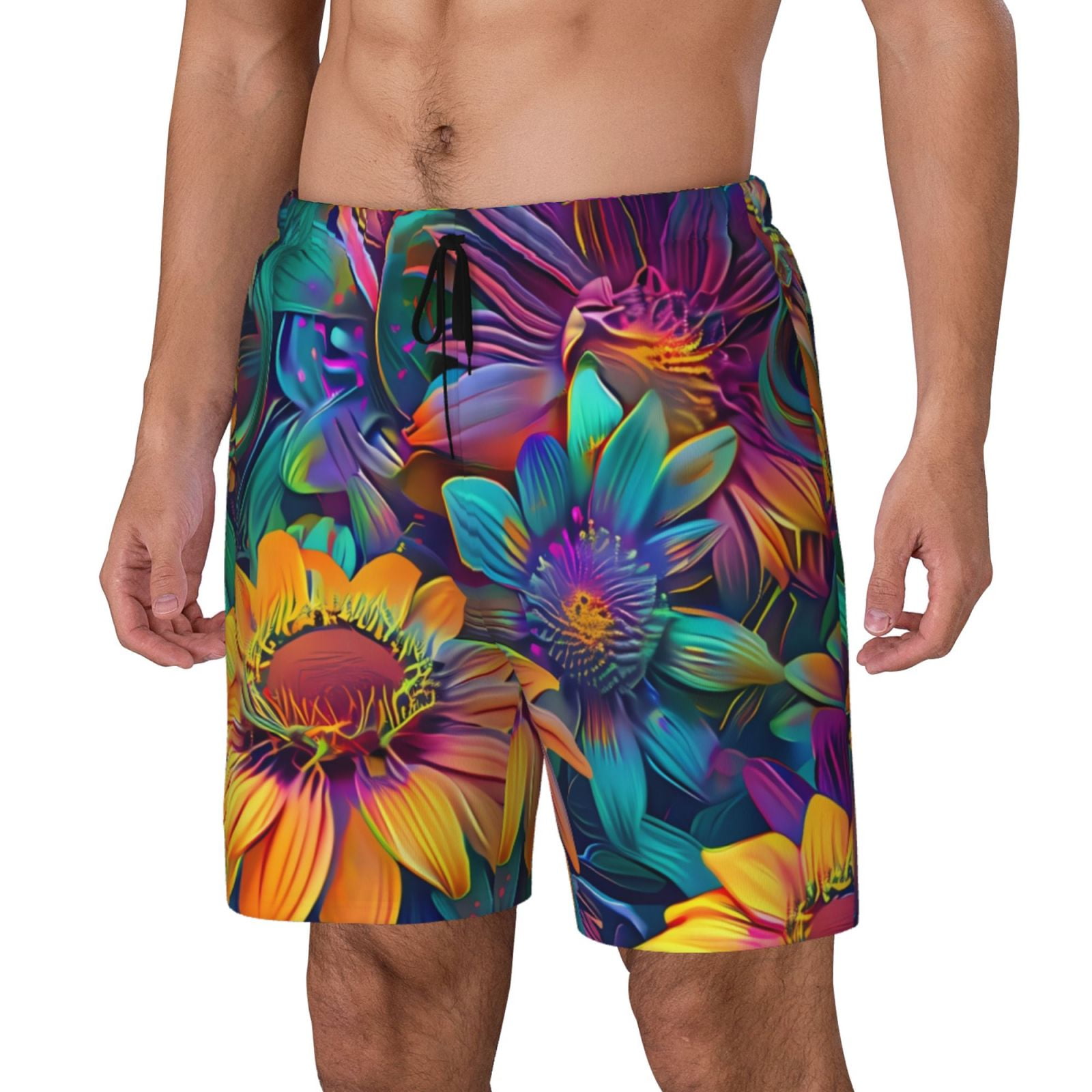 Cauagu Psychedelic Sunflowers Print Mens Swim Trunks Quick Dry Board ...