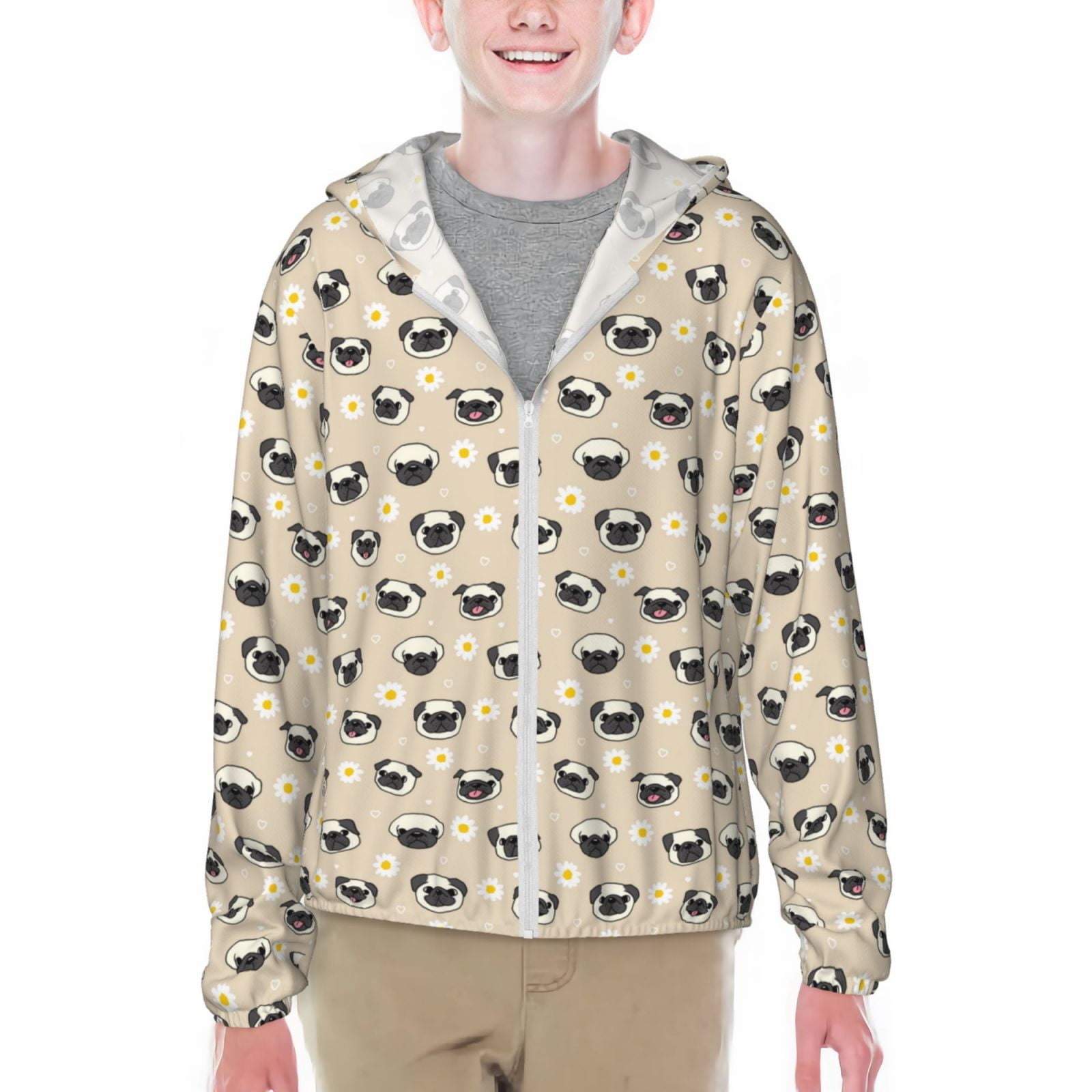 Cauagu Pug Dog Face Print Sun Protection Jacket for Teen,Full-Zipper ...