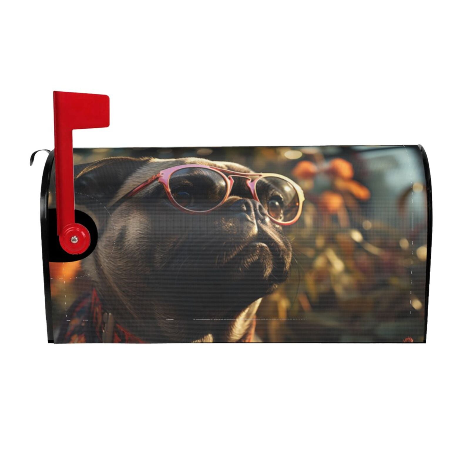 Cauagu Pug Wearing Sunglasses Flowers Pattern Magnetic Mailbox Covers ...