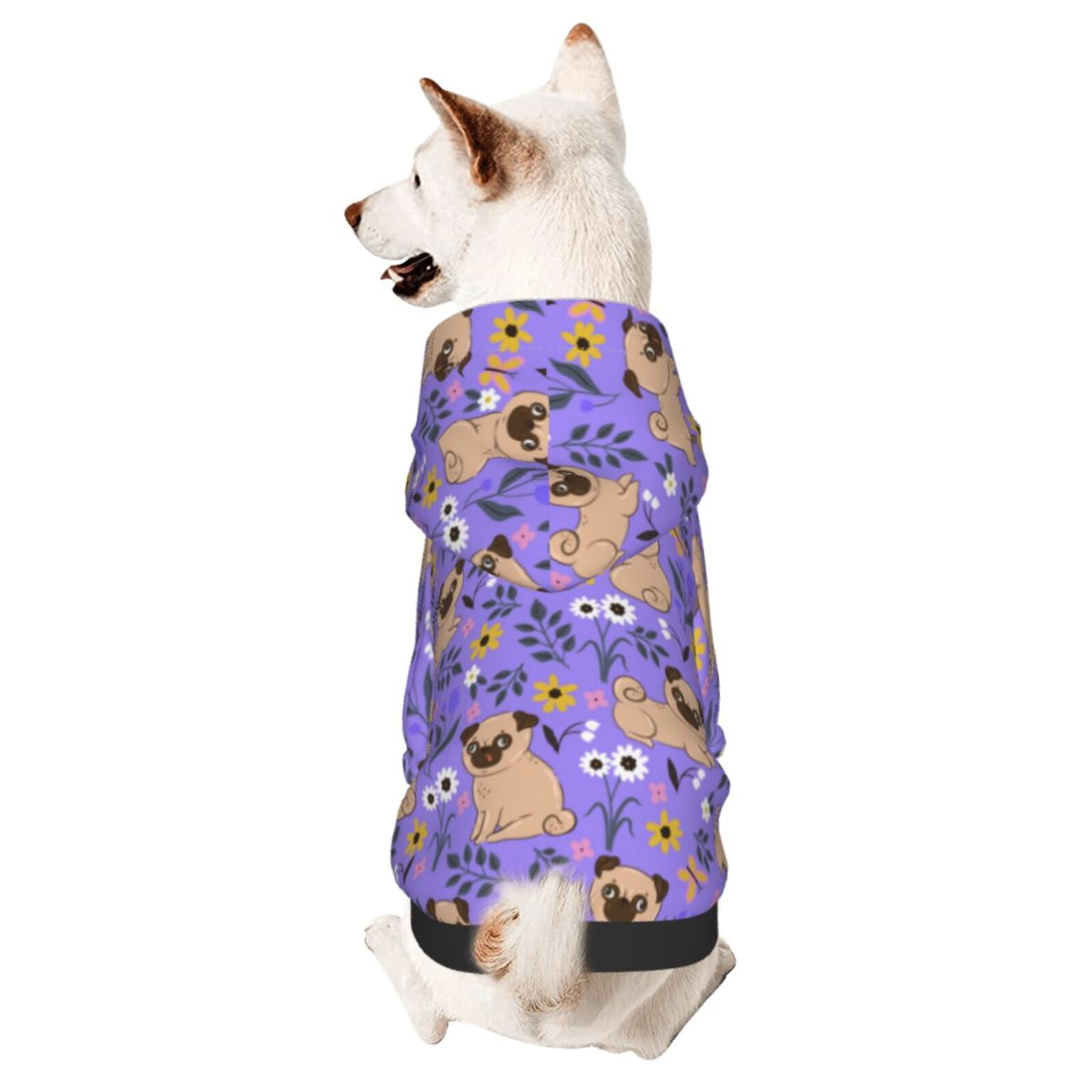 Cauagu Pugs and Flowers Pattern Winter Pet Hoodie Sweatshirts- Dog ...