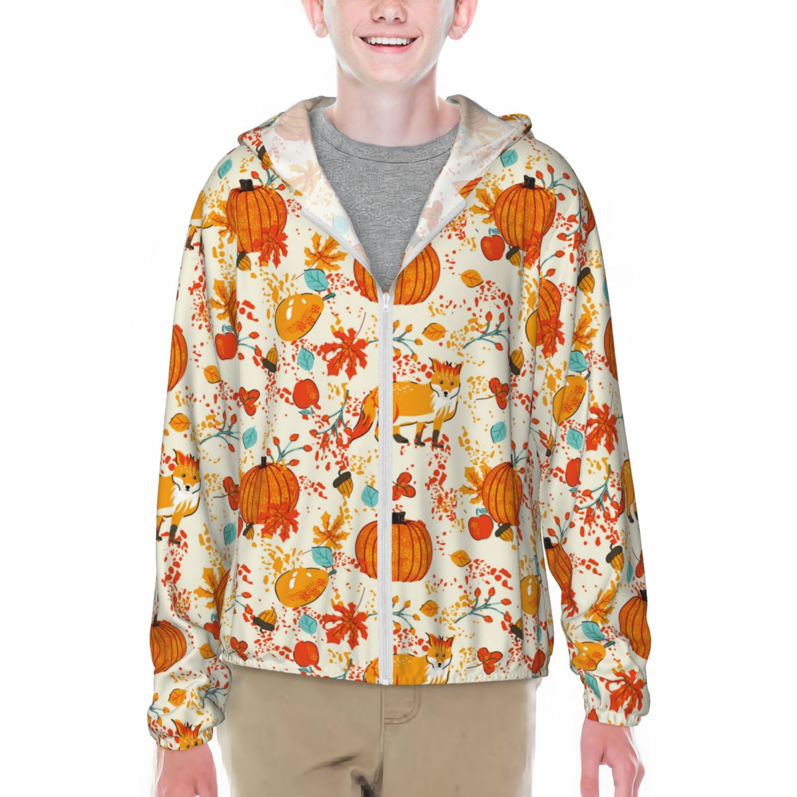 Cauagu Pumpkin Fall Pears Print Sun Protection Jacket for Teen,Full ...