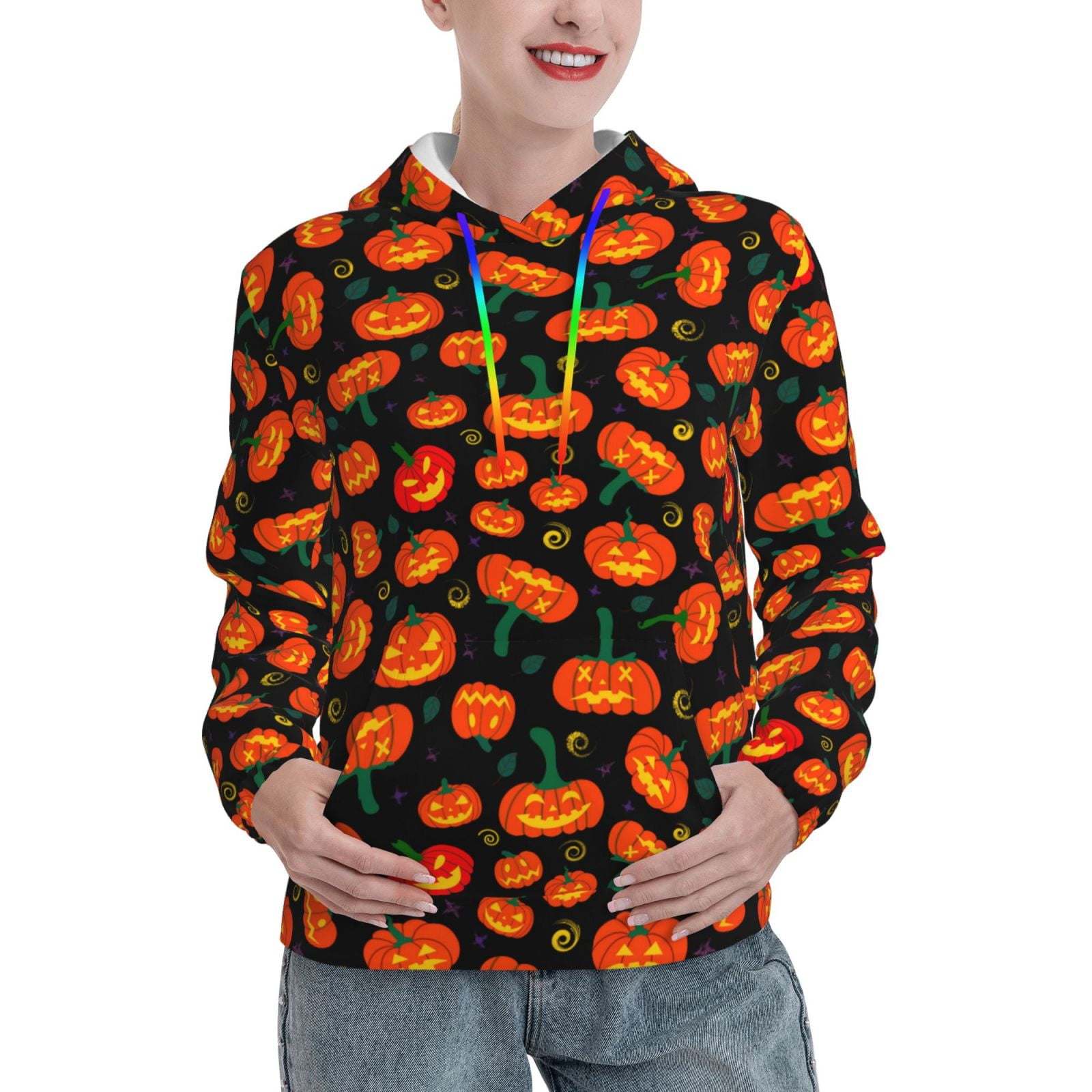 Cauagu Pumpkin Fallen Leaves for Women's Hooded Sweatshirts Pullover ...