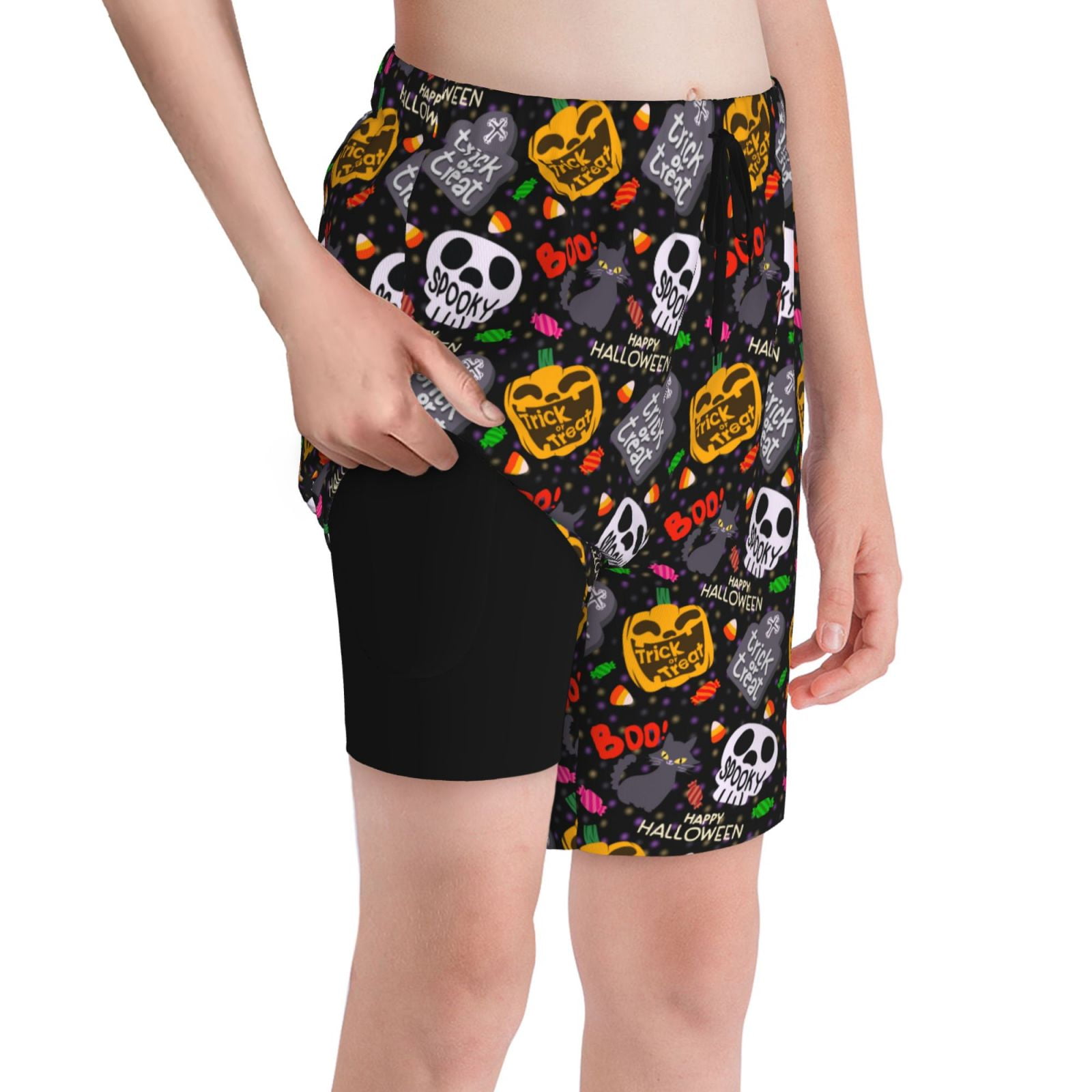 Cauagu Pumpkin And Flying Bat Print Swim Trunks for Men,Youth Boys Swim ...