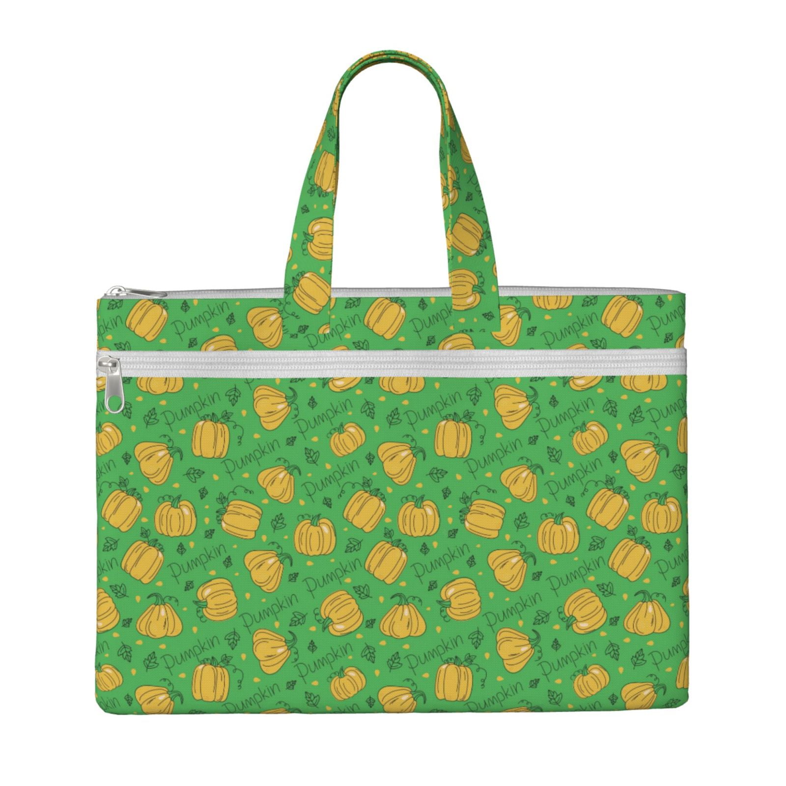 Cauagu Pumpkin Leaves Pattern Canvas Tote File Bag, Zipper Tote Bag ...